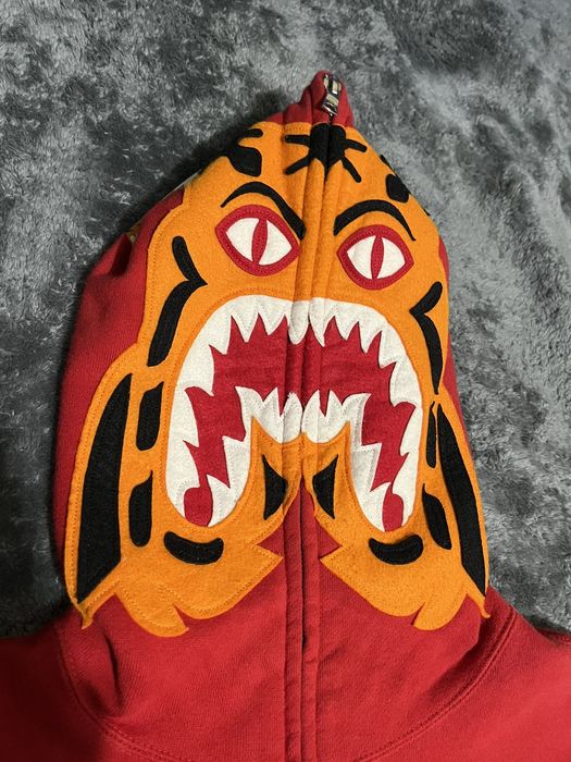 Bape Bape Tiger Shark Full Zip Hoodie Bathing Ape Red Funthera | Grailed