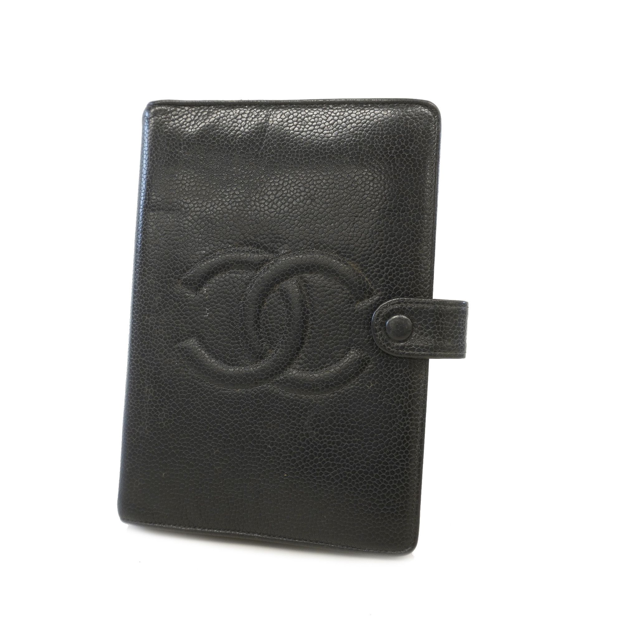 Chanel Auth Chanel notebook cover caviar skin black gold metal | Grailed