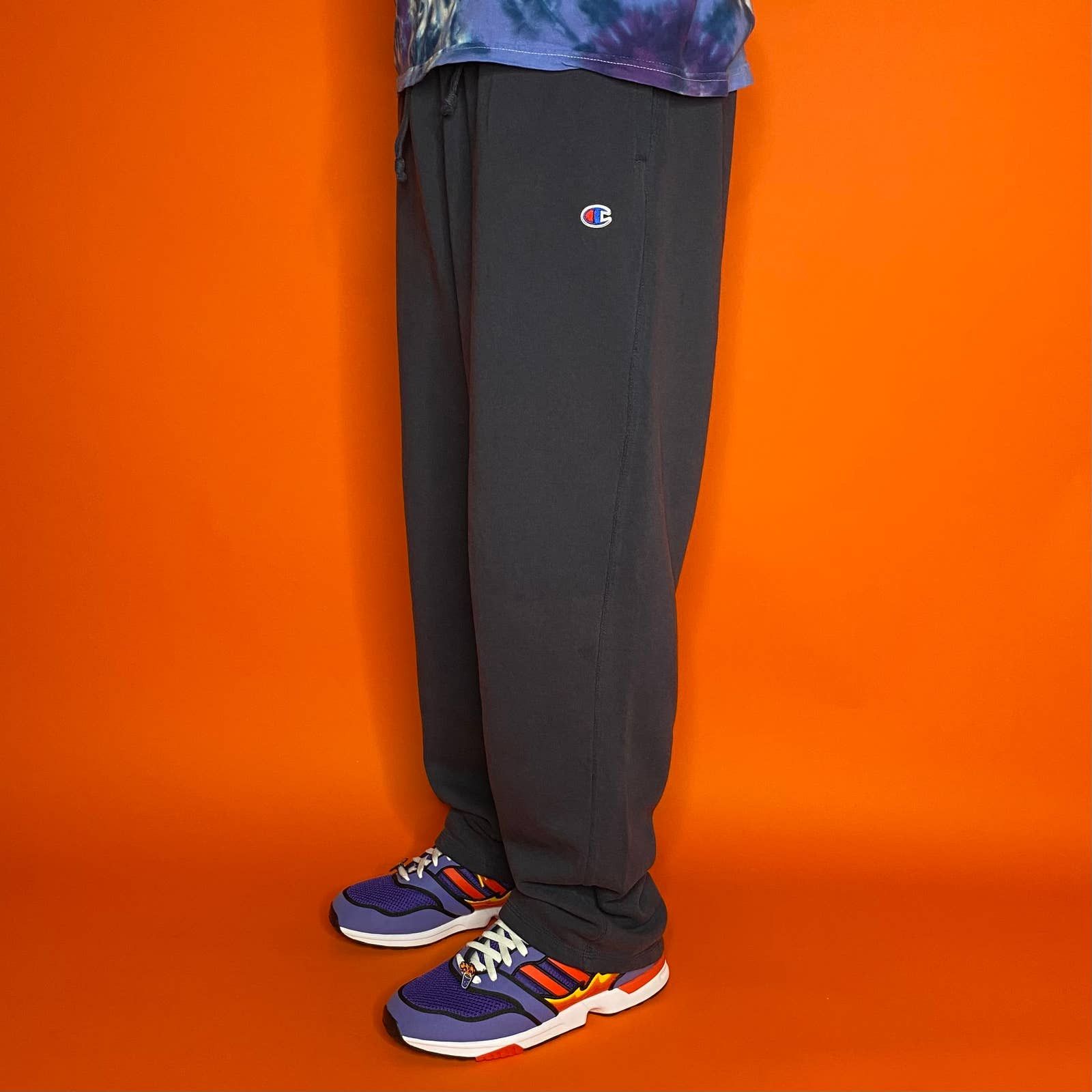 Champion × Streetwear Navy Blue Champion Sweatpants Embroidered Logo ...