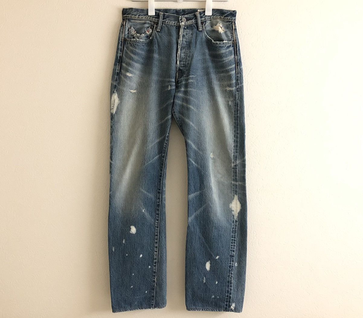 Kapital KAPITAL vintage weathering painted damaged denim pants | Grailed