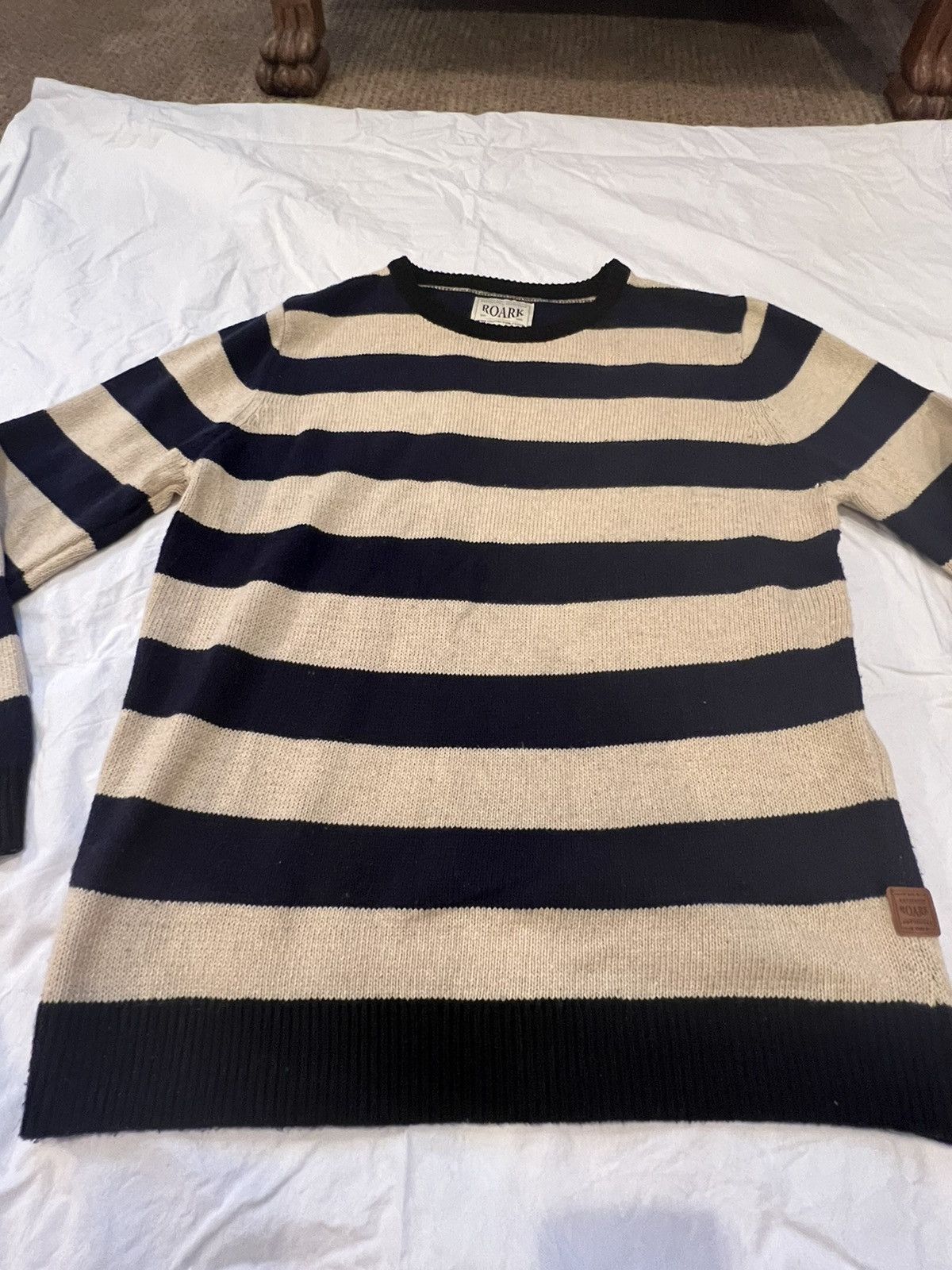 Roark Navy Blue and White Nautical Knit Sweater | Grailed