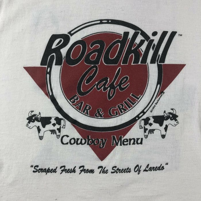 Vintage Vintage 90s Roadkill Cafe Cowboy Menu Double-Sided T-Shirt ...