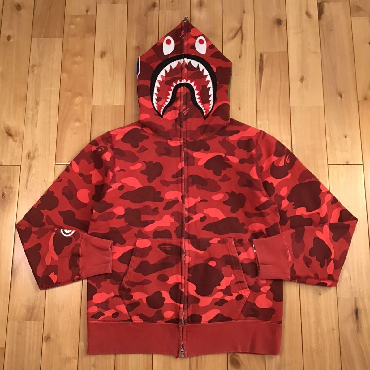 Bape BAPE Shark full zip hoodie Red camo a bathing ape WGM | Grailed