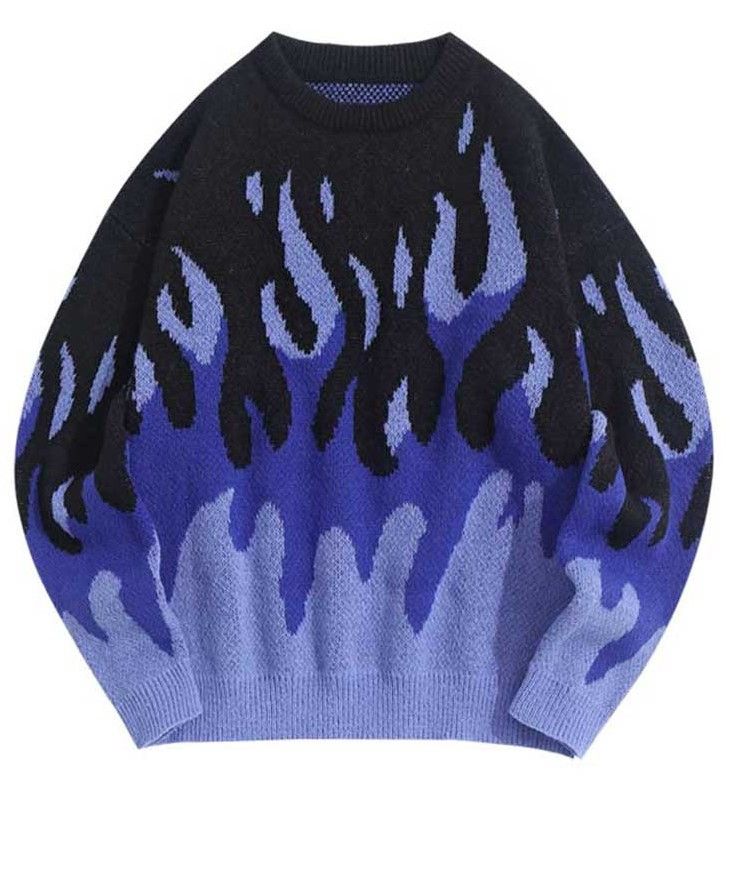 Streetwear Men Fire Flame Graphic Sweaters | Grailed