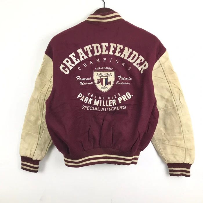 Leather Jacket × Varsity Jacket SY0164 VTG PARK MILLER LEATHER SLEEVE ...