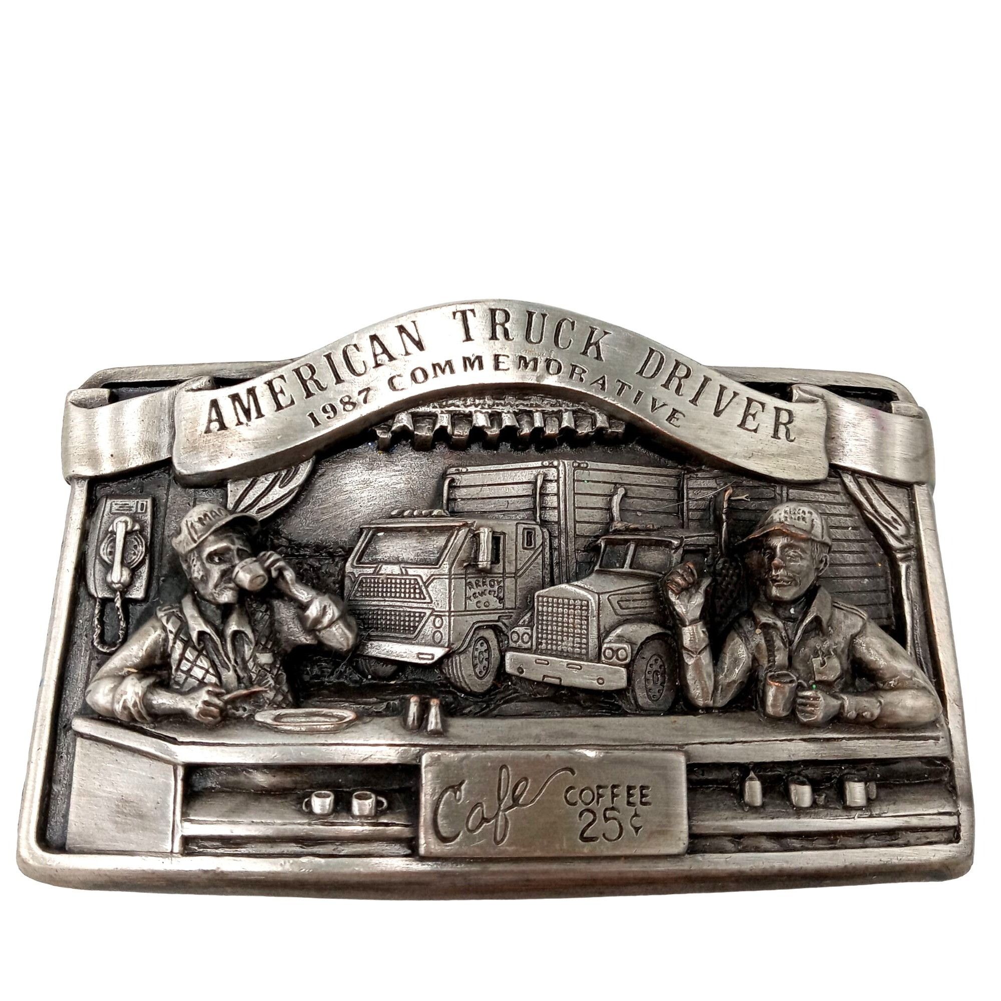 Vintage American Truck Driver Belt Buckle 1987 Trucker Cafe Coffee ...