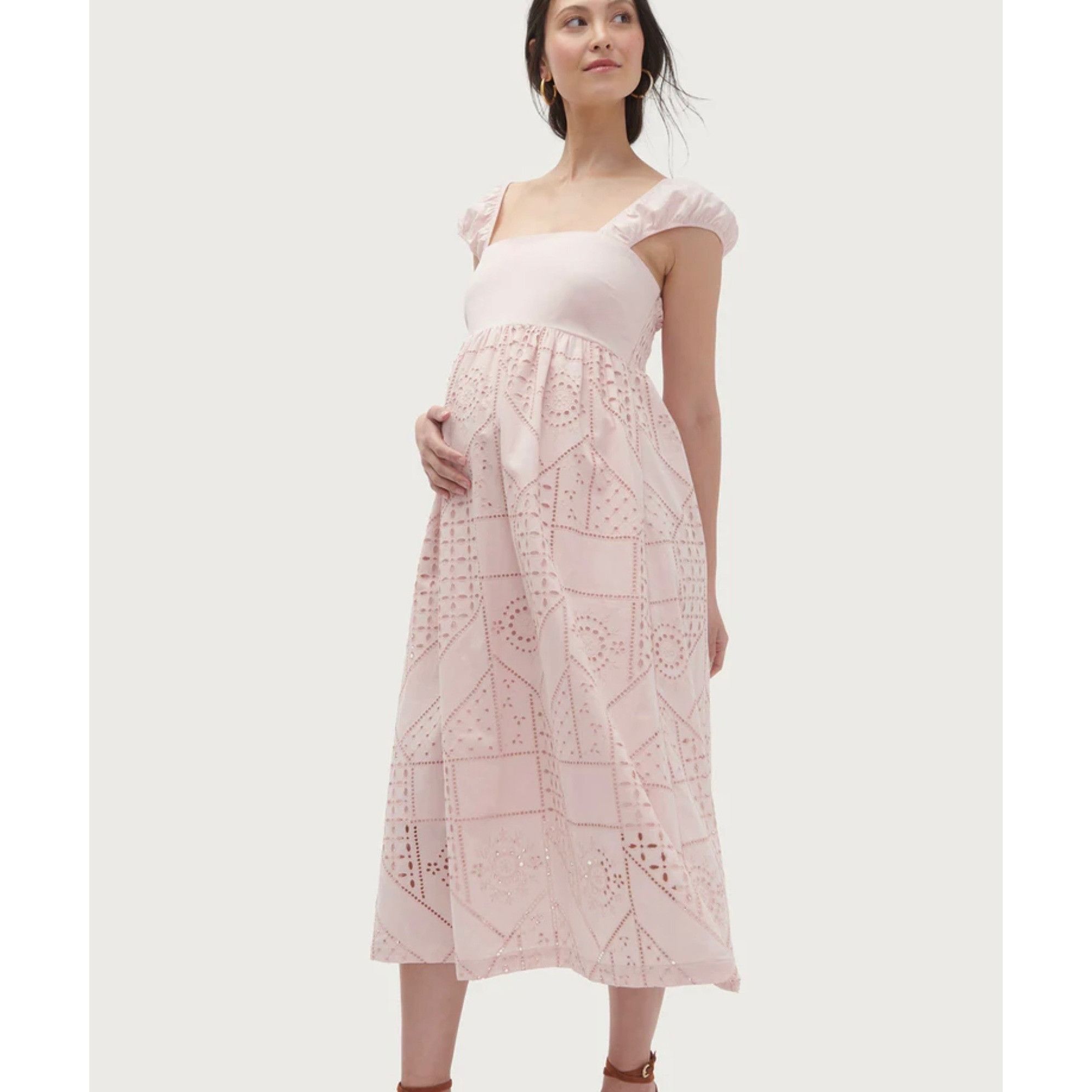 Hatch Collection NWT HATCH THE IVY EYELET MIDI DRESS cotton pink SZ 0 ...