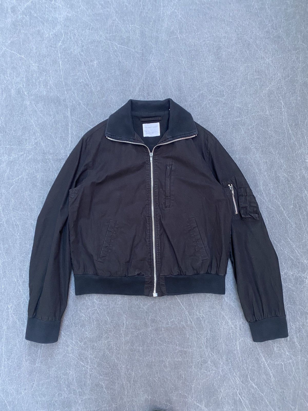 Helmut Lang S/S 1999 RESINATED COTTON HIGH NECK BOMBER BLACK | Grailed