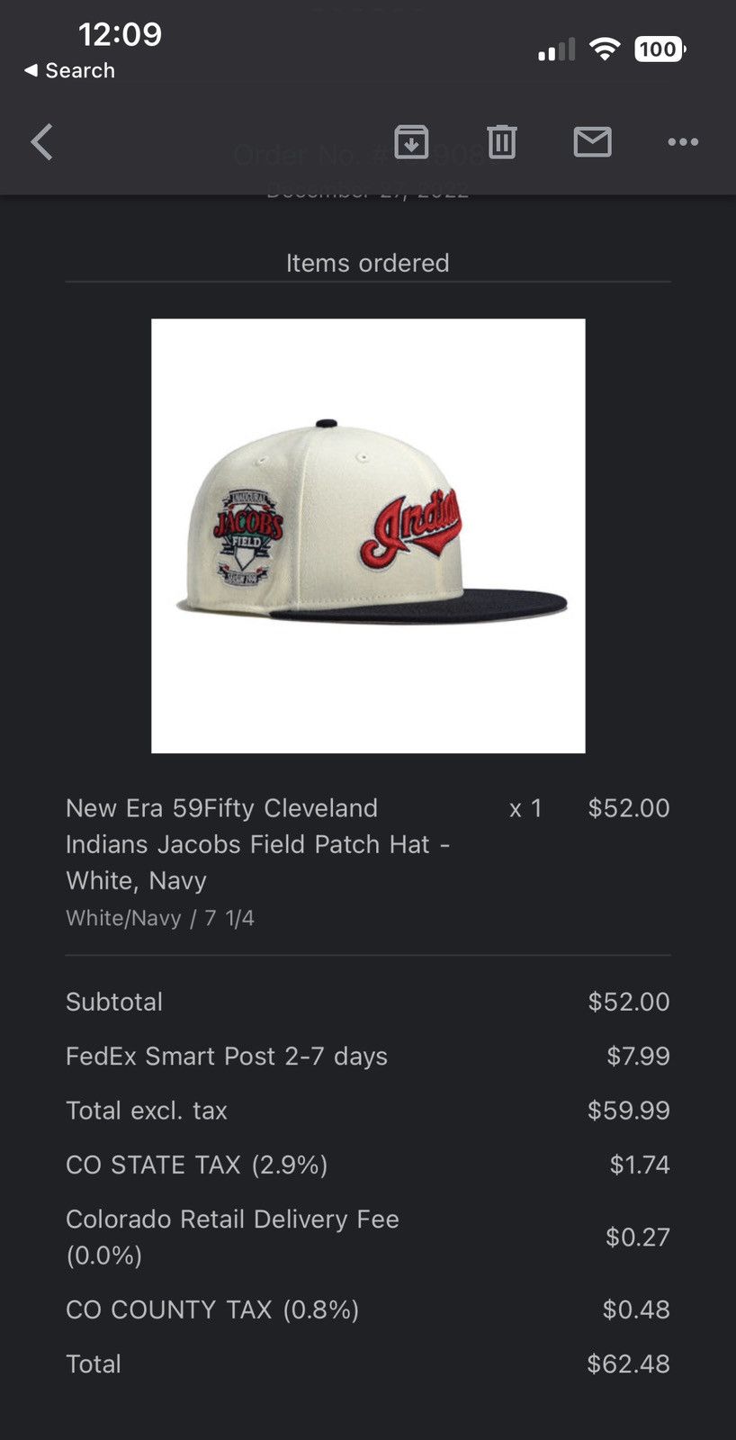 Hat Club × New Era Indians White/Navy Jacobs Field Patch 7 1/4 -ORDER ...
