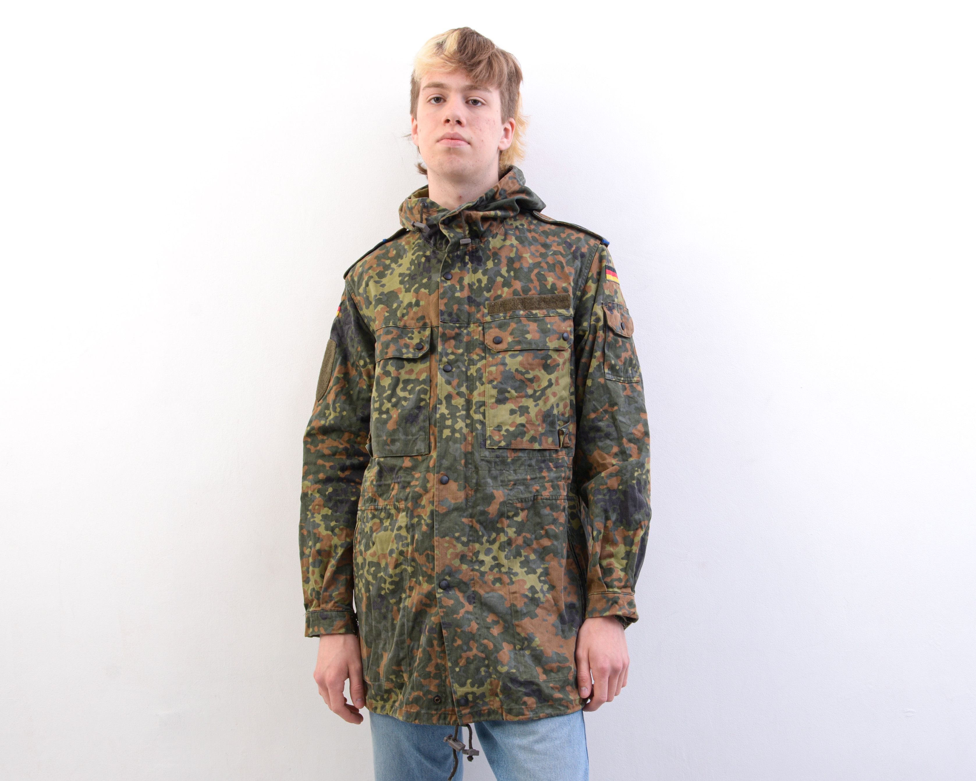 Camo × Military × Vintage German Army Jacket Hooded Coat Zip Germany ...
