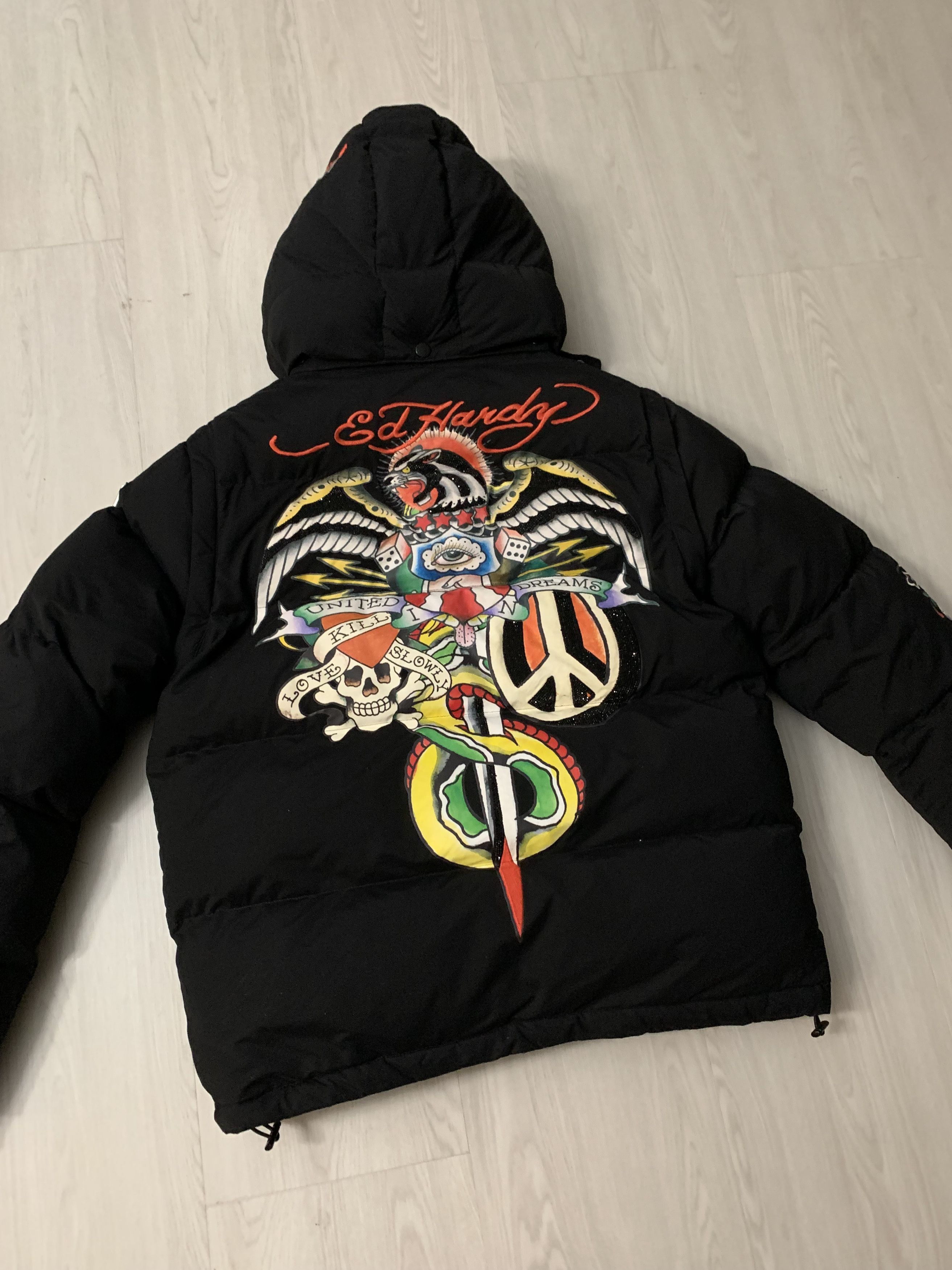 Ed Hardy Ed Hardy X Unknown Crystal Puffer Jacket Converts To Vest ...