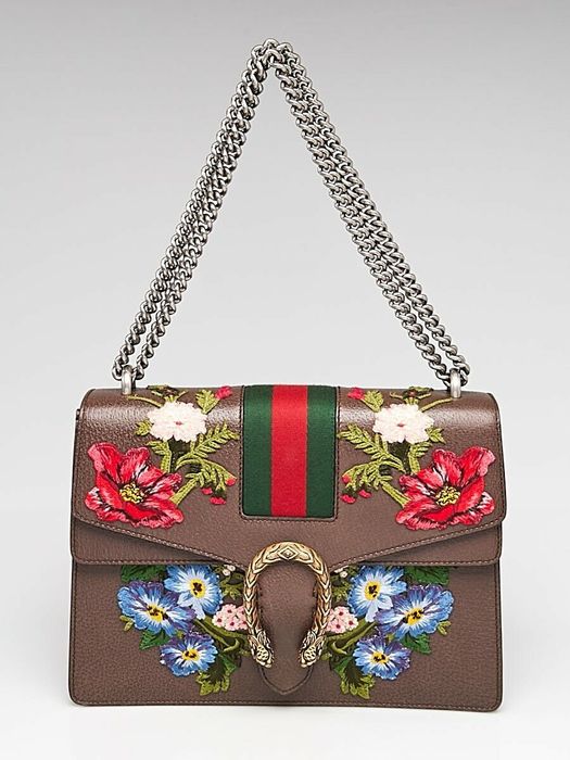 Gucci Dionysus Medium Chain Bag Brown Leather Red Flower Handbag | Grailed