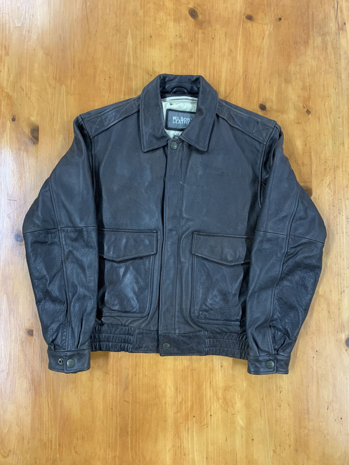 Leather Jacket × Military × Vintage Vintage 1990s Leather G2 Brown ...