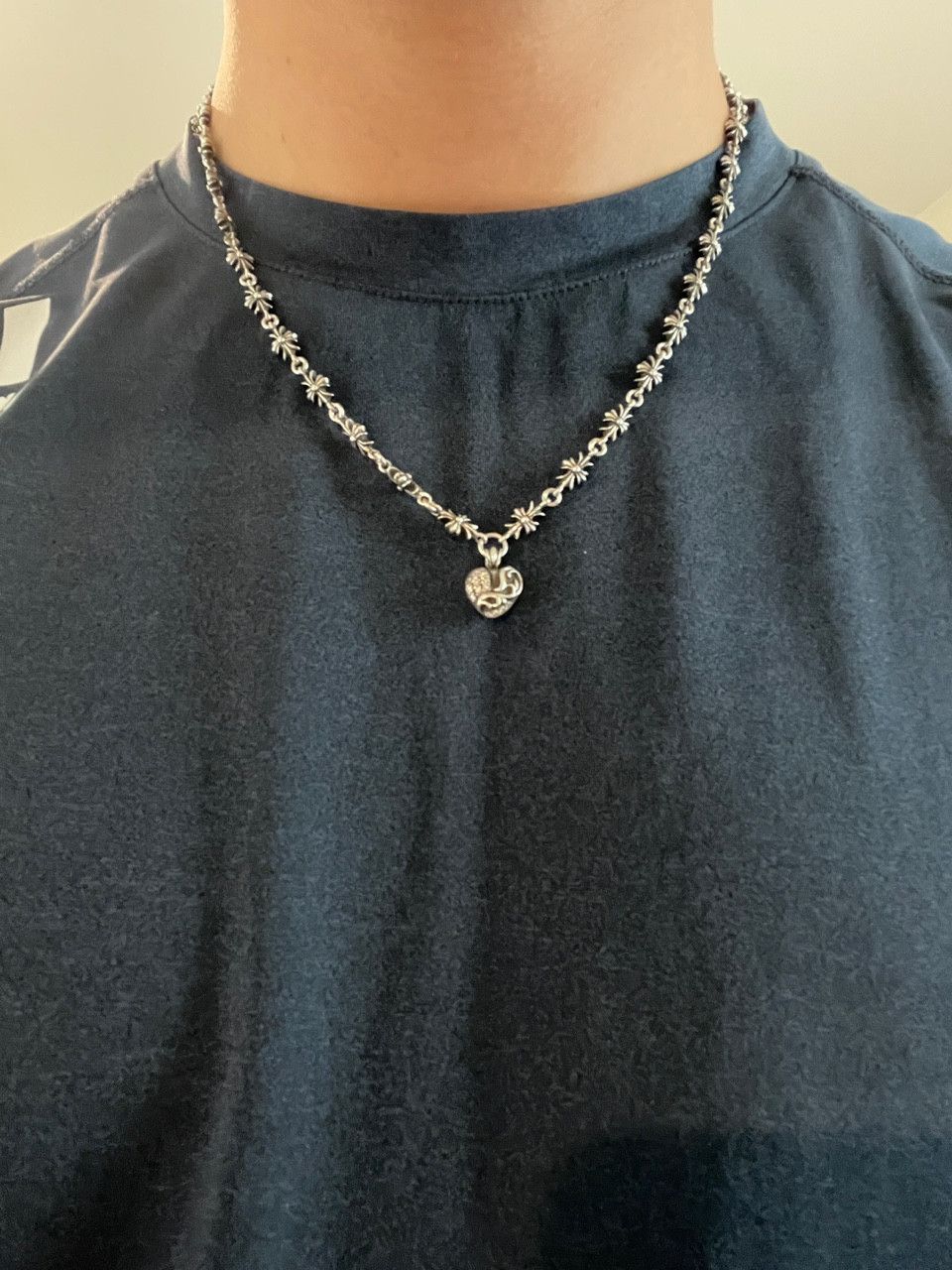 Chrome Hearts Chrome Hearts Tiny E Necklace Chain with Diamond Heart ...