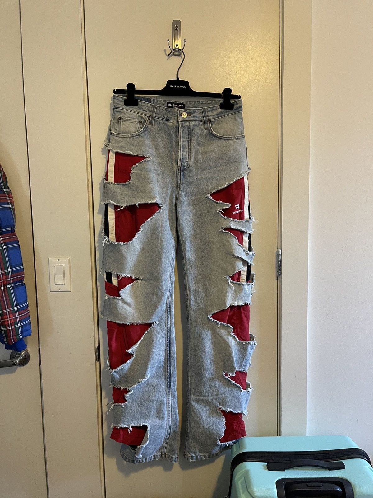 Balenciaga Balenciaga FW21 afterworld slashed track denim pants | Grailed