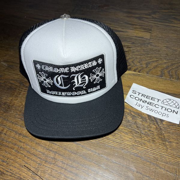 Chrome Hearts CHROME HEARTS CH BLACK/WHITE +CH+ TRUCKER HAT SNAPBACK ...