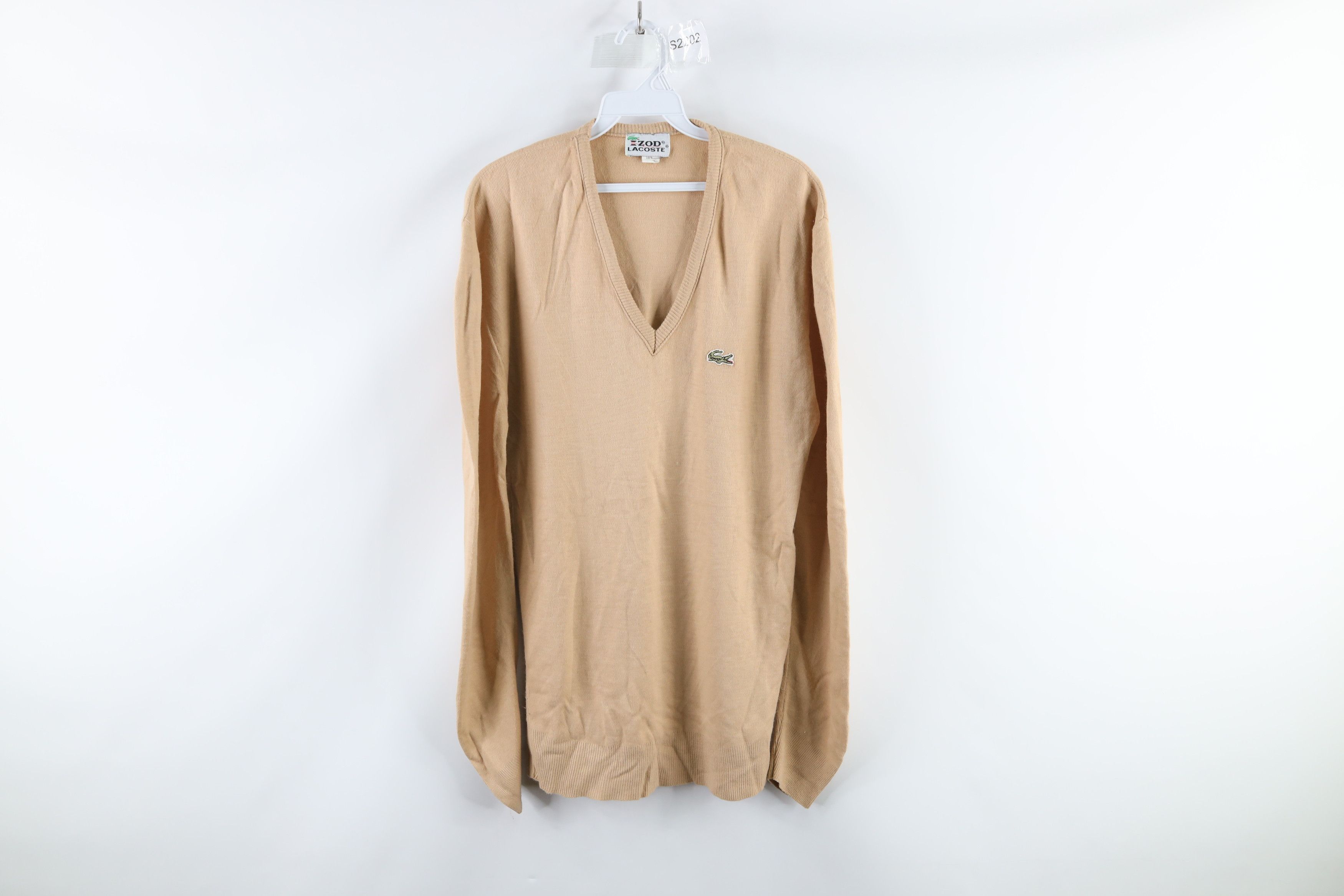 Vintage Vintage 80s Izod Lacoste Cashmere Knit V-Neck Sweater Tan | Grailed