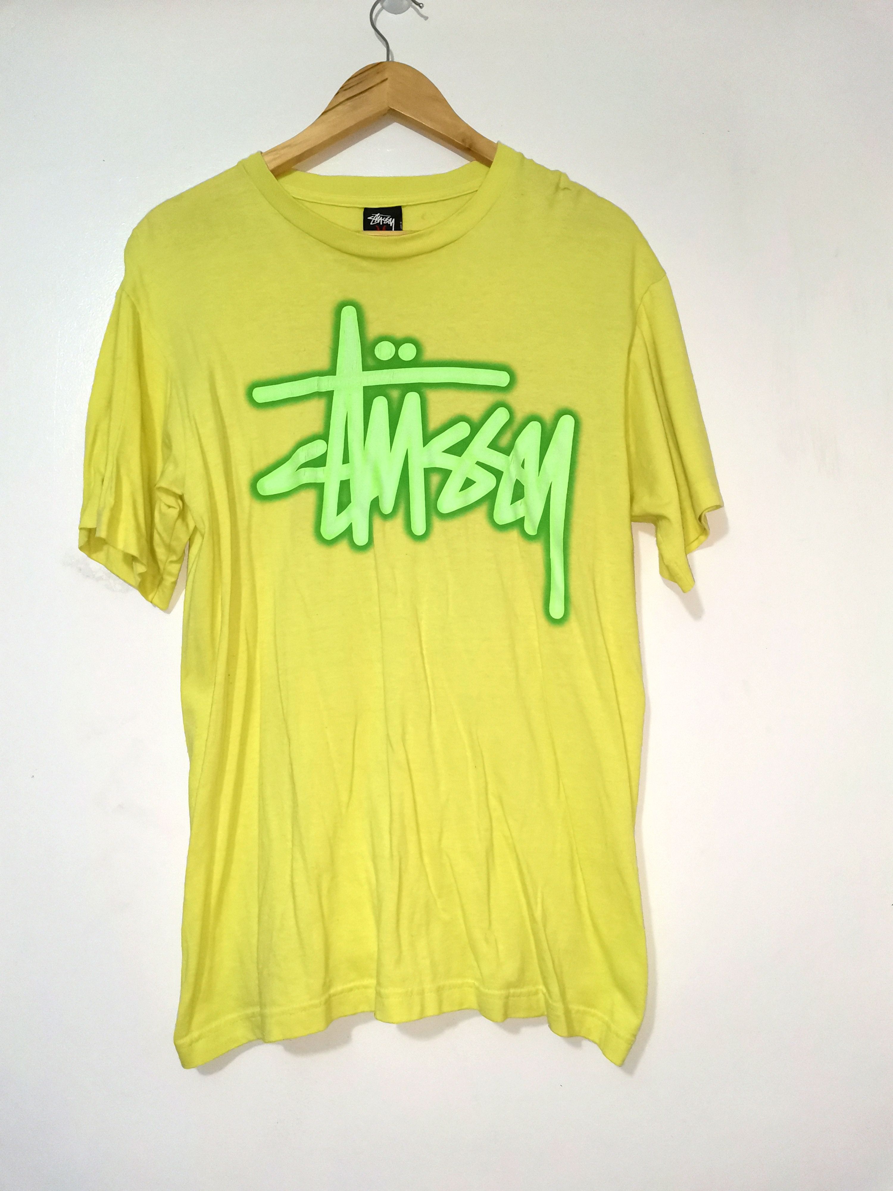Stussy × Very Rare × Vintage Stussy neon rare logo shirt | Grailed