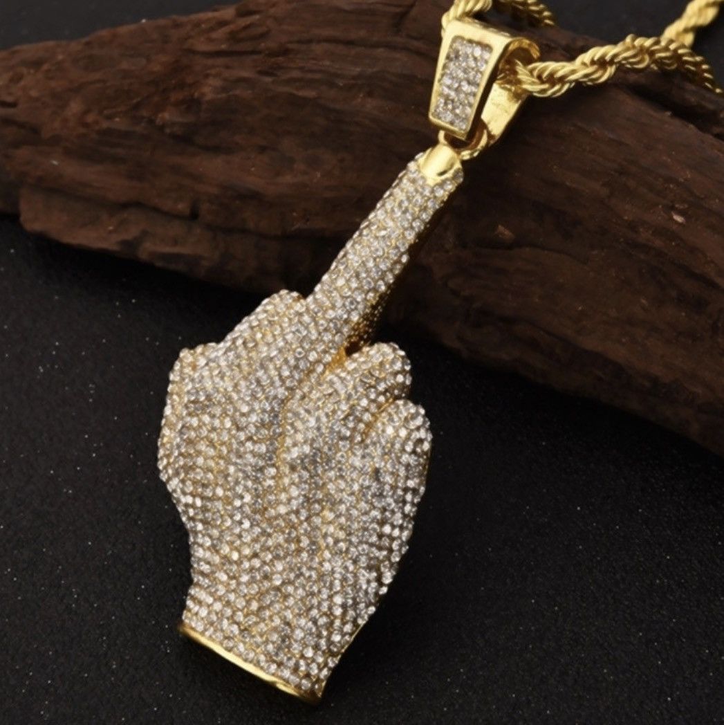 Jewelry Iced Out Middle Finger Pendant Necklace🔥🔥🔥 | Grailed