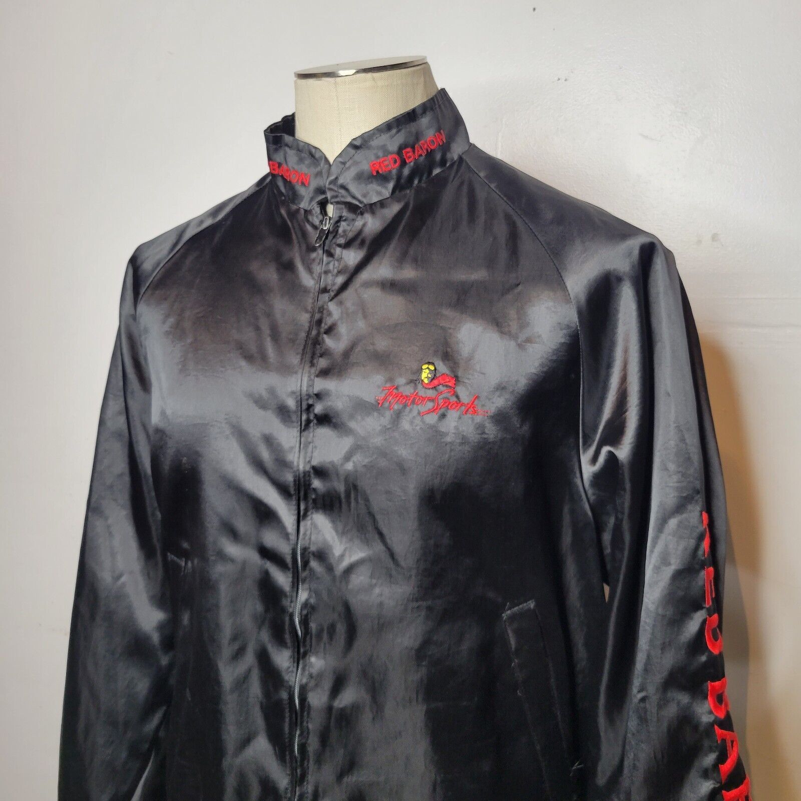 Vintage Vintage 80s Red Baron Racing Team Satin Jacket Large Moc Neck ...