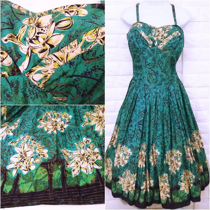 Vintage 1950s Quality Handmade Floral MCM Border Print Swing Dress ...