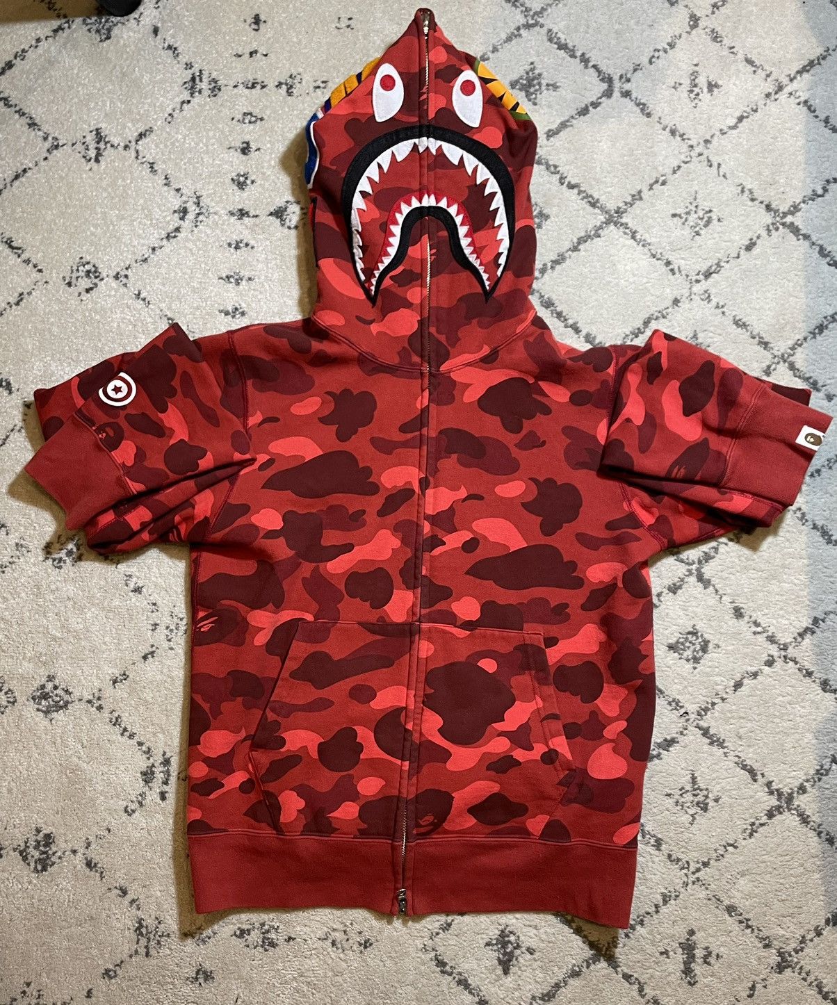 Bape BAPE Red Camo Shark Full Zip Hoodie {M} | Grailed