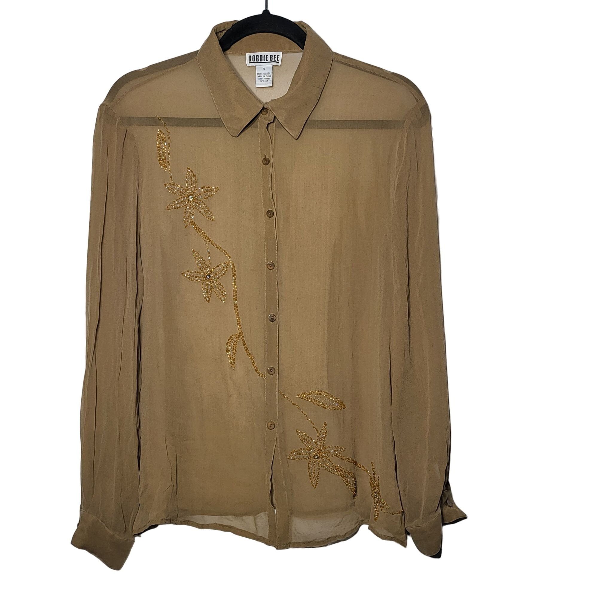 Vintage Vintage 90's Robbie Bee 100% Silk Beaded Blouse Women's 12 ...