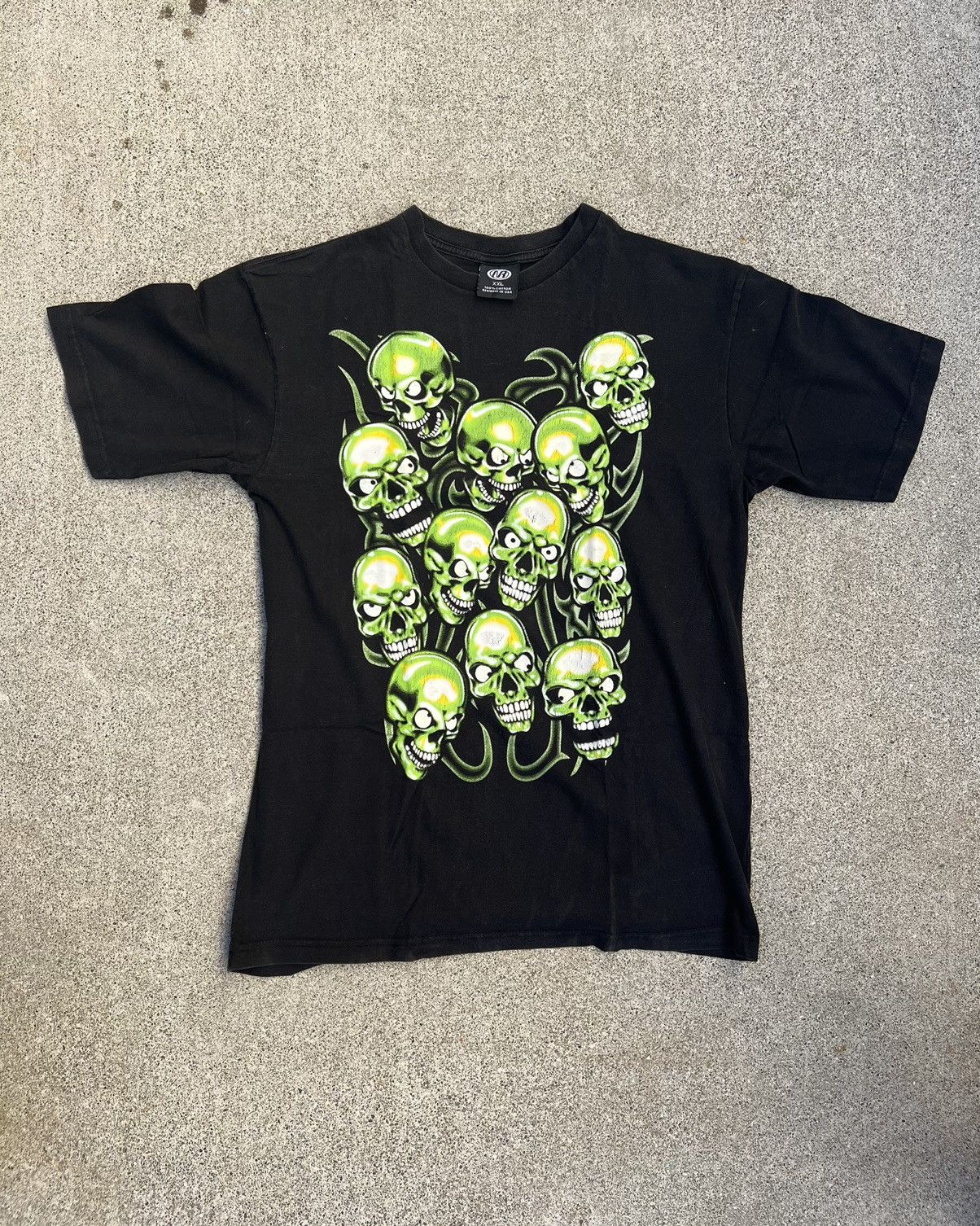 Vintage Vintage Liquid Blue Green Skulls Pile Tee | Grailed