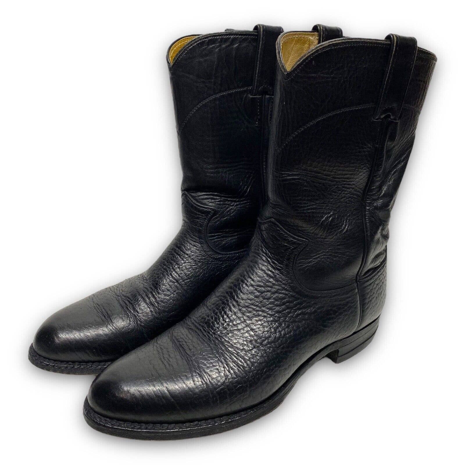 Justin × Made In Usa × Vintage Justin Black Bullhide Leather Western ...