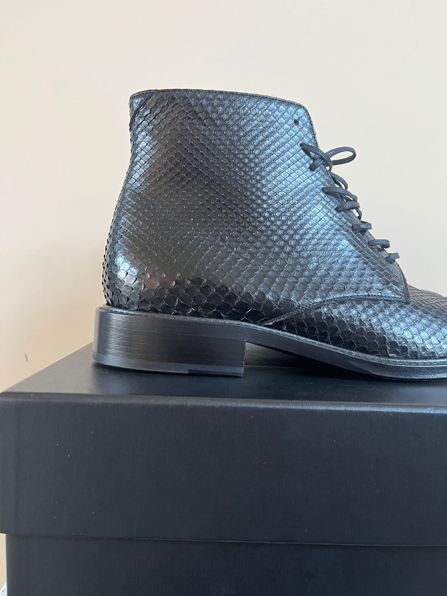 Saint Laurent Paris Army 20 Lace Up Boots with Embossed Python in Black ...