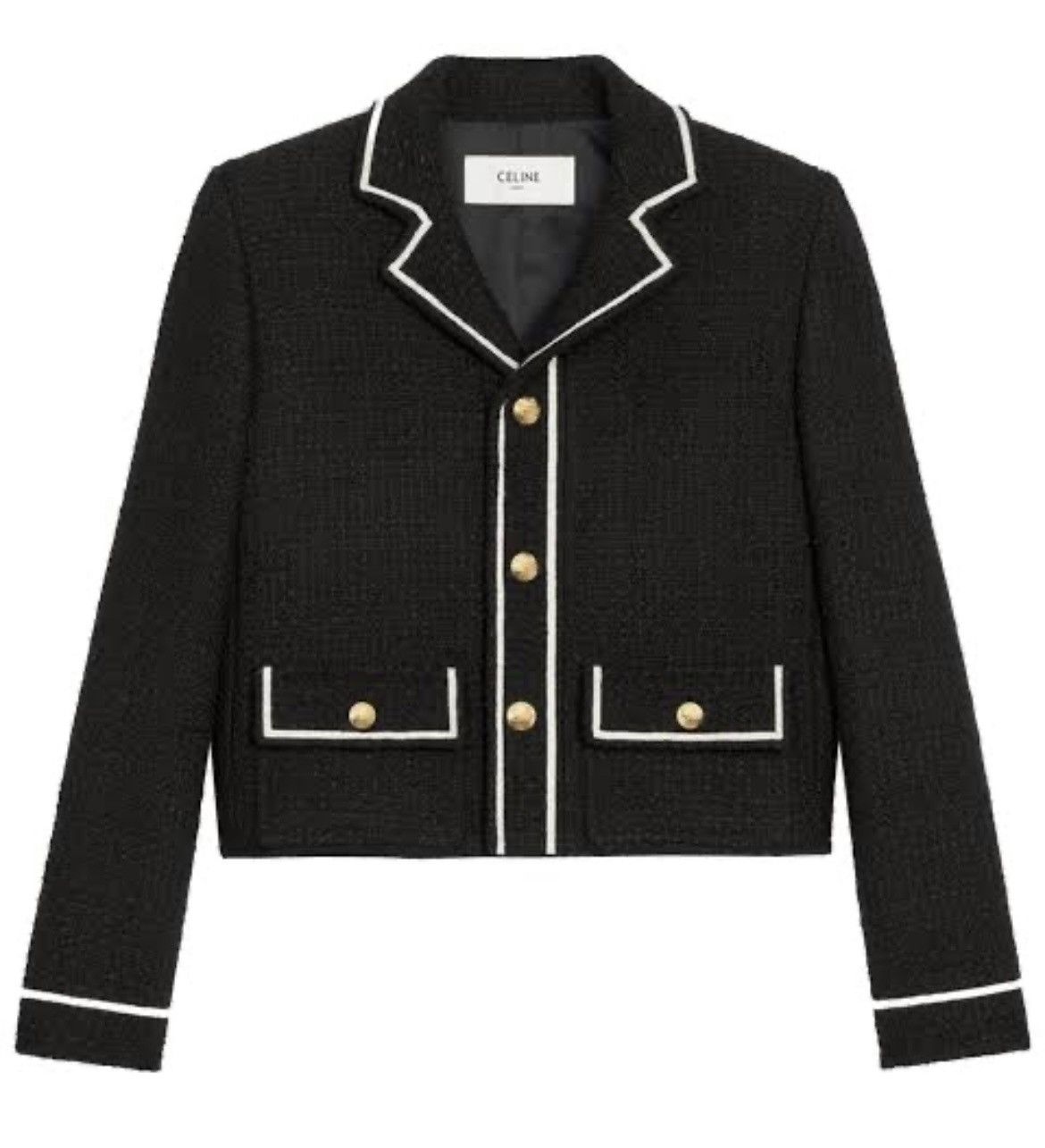 Celine FW21 LISA CHASSEUR JACKET BLACK WHITE TWEED BOUCLE WOOL | Grailed
