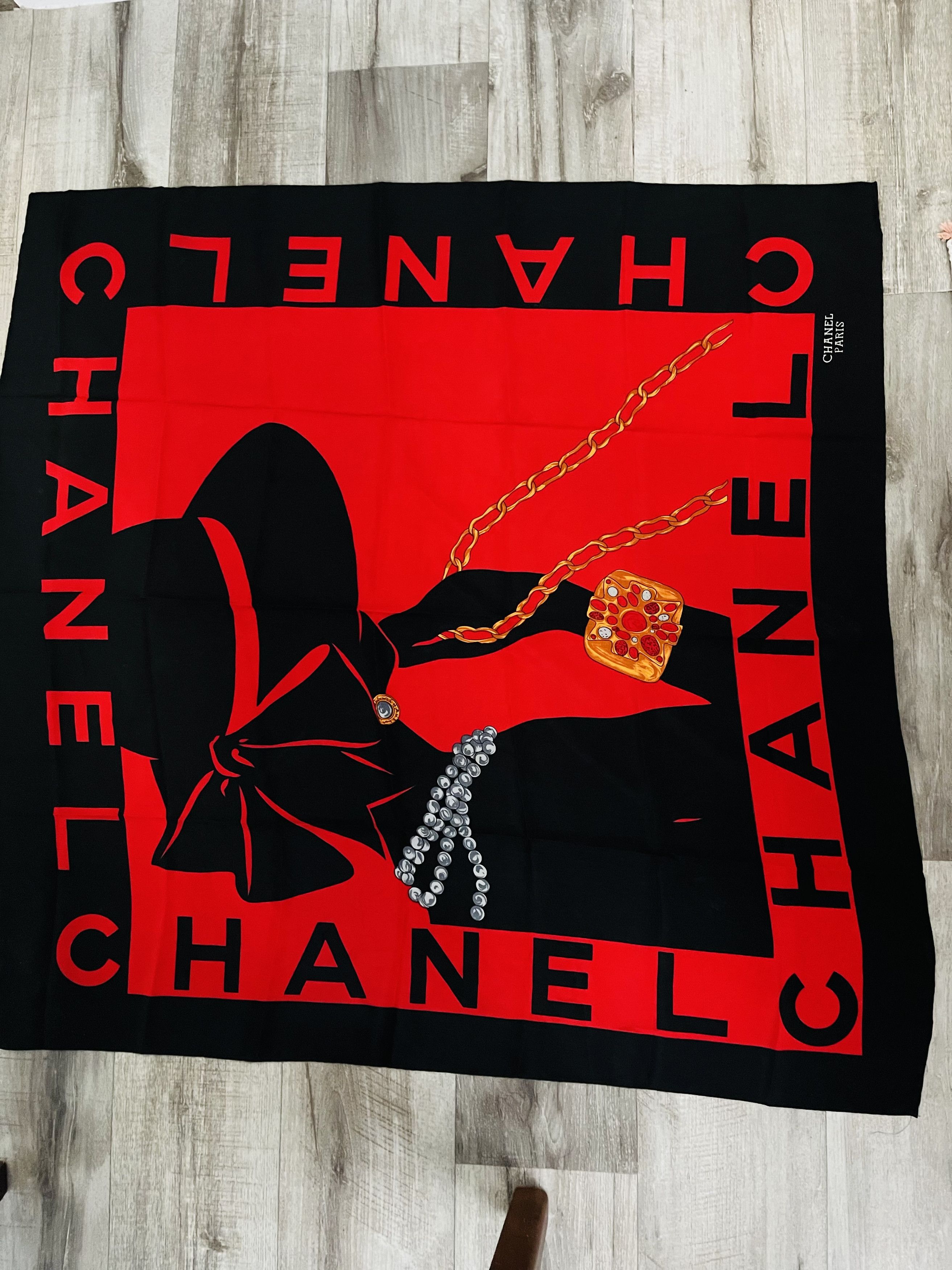Chanel Chanel Mademoiselle Red and black silk scarf | Grailed