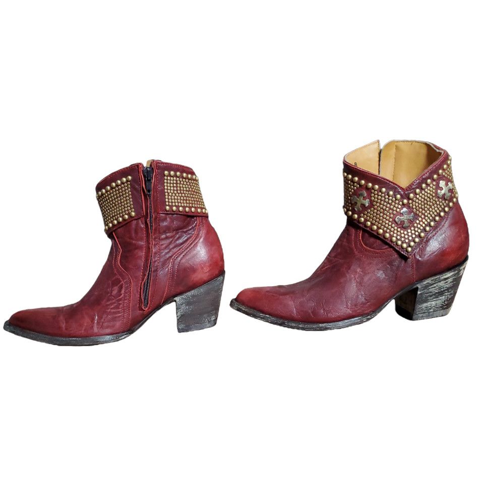 Old Gringo Old Gringo Red Distressed Leather Studded Clovis Ankle Boots ...