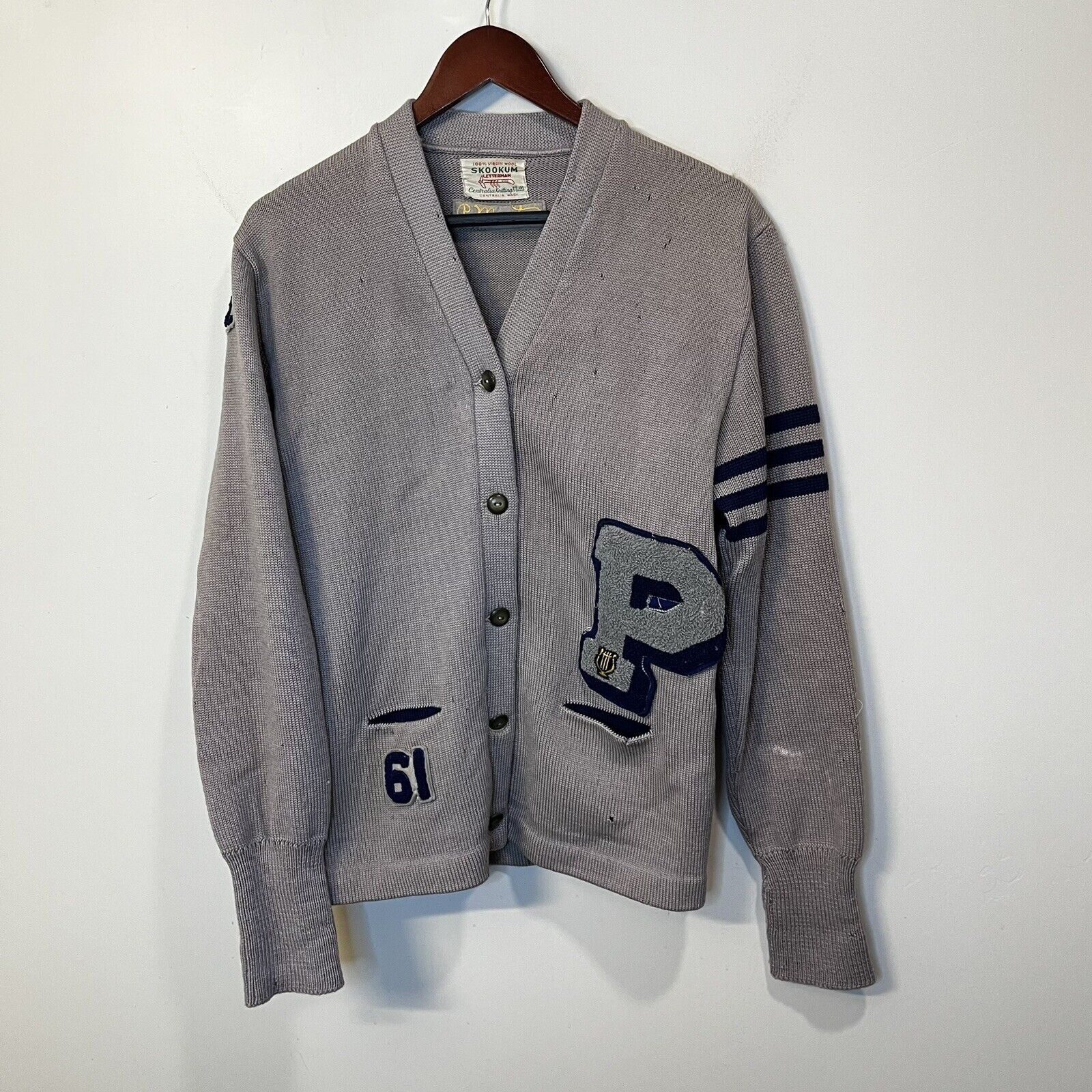 Vintage VTG 1950s 60s Wool Letterman Cardigan Knit Sweater Grey | Grailed