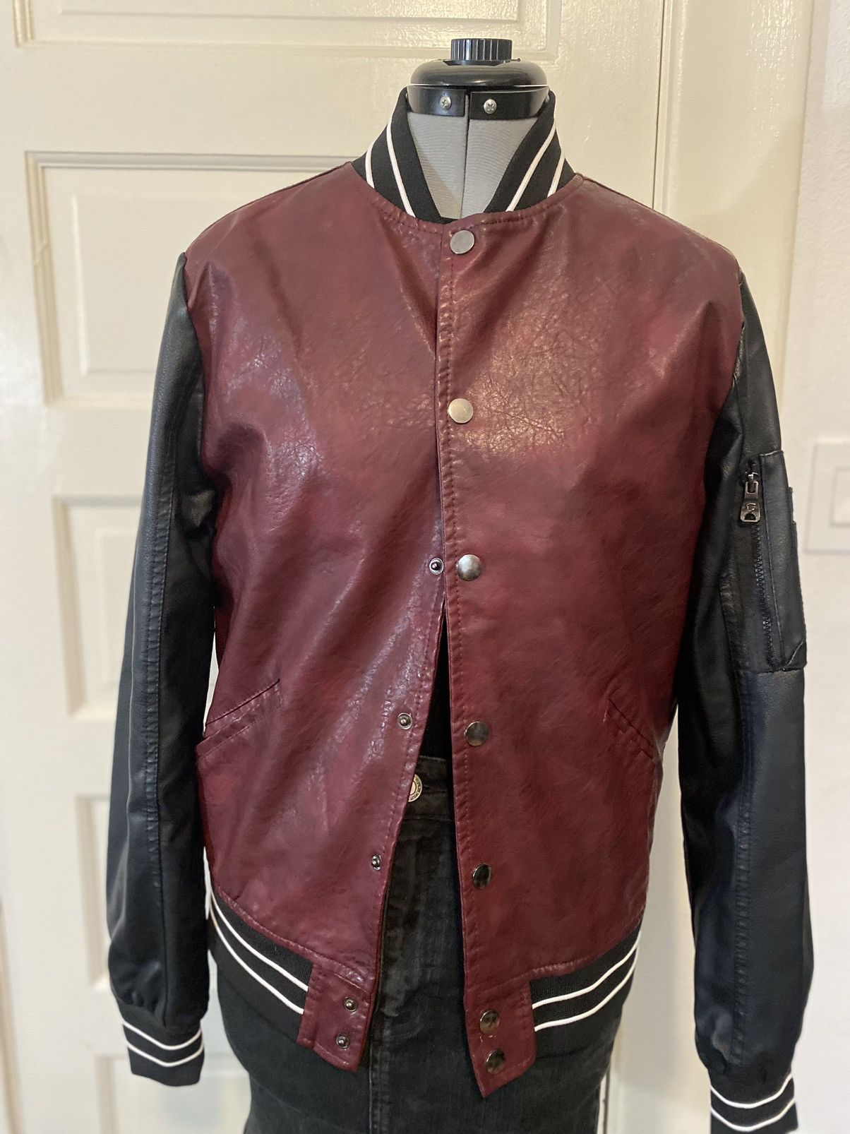 Vintage FRIED Denim NYC Burgundy Leather Varsity Unisex Jacket | Grailed