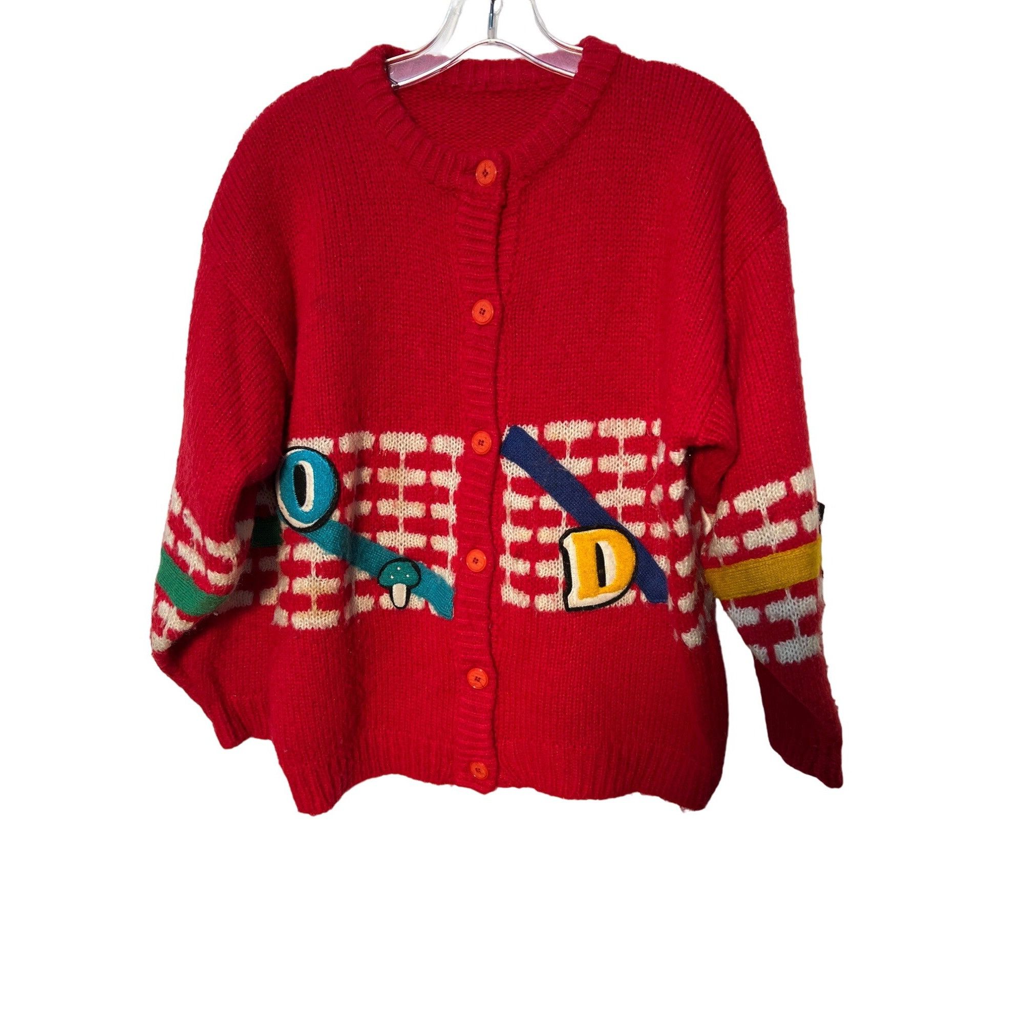 Handmade Vintage Handmade Cardigan Old School Appliqué Letters Sweate ...