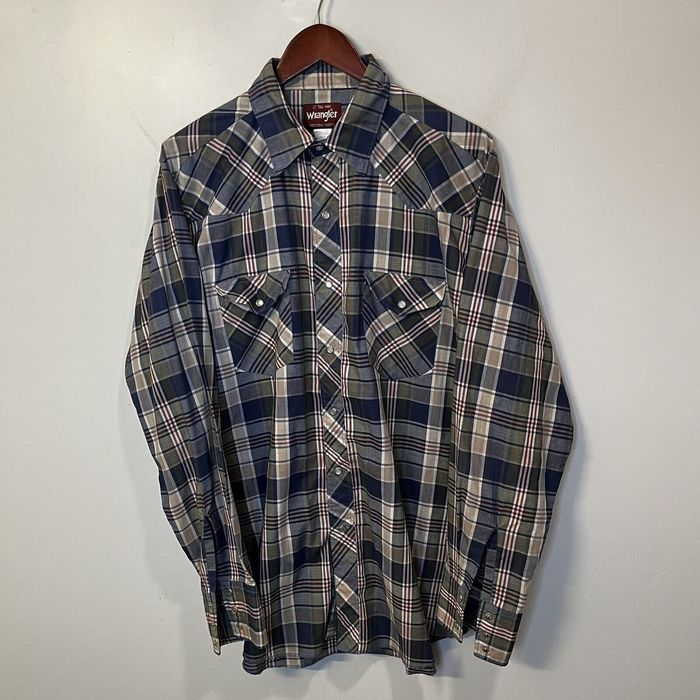 Vintage Vtg Wrangler Pearl Snap Shirt USA Western Plaid Cowboy Rodeo ... Vintage Vtg Wrangler Pearl Snap Shirt USA Western Plaid Cowboy Rodeo ...