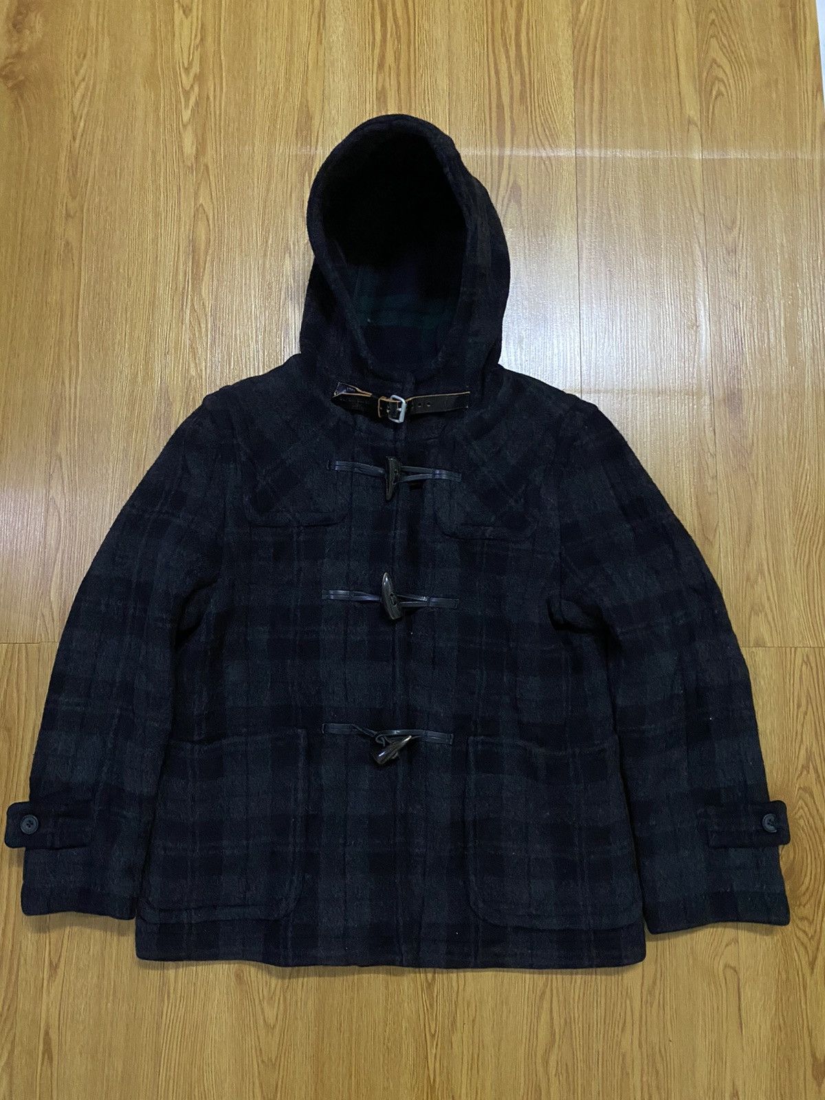 Ships Jet Blue Ships Jet Blue Besmar England Check Wool DUFFLE Coat ...