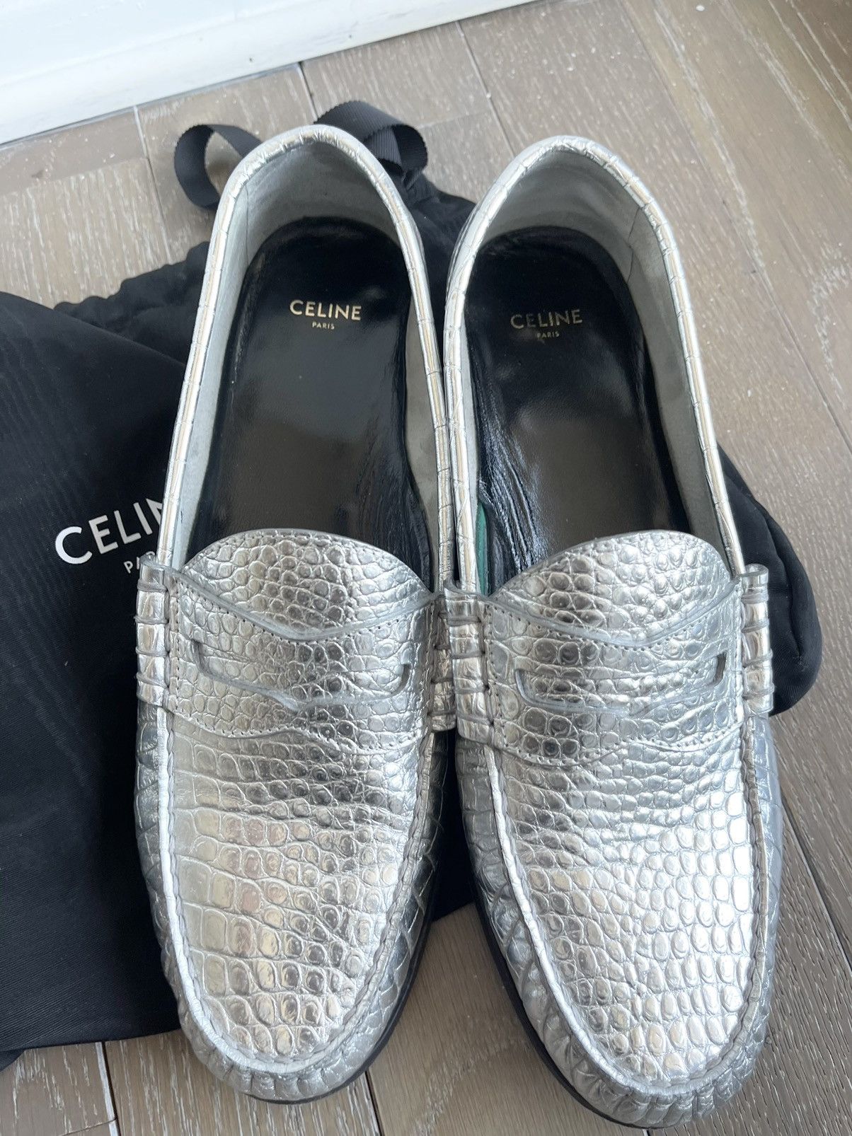 Celine Celine SS20 Hedi Silver Leather Croc Loafer Shoes EU 43 | Grailed