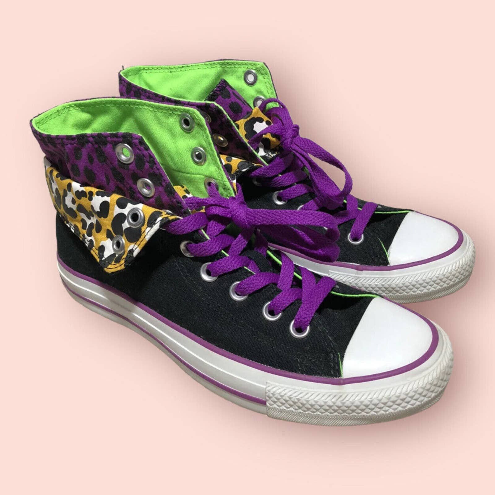 Converse Converse Double Flap Leopard Black Purple Sneakers 11 WM 9 M ...