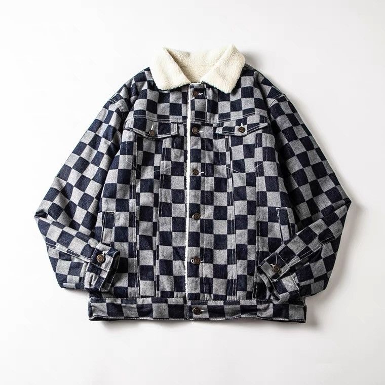 Art × Denim Jacket × Japanese Brand Checkered Denim Jacket Wool Sherpa ...