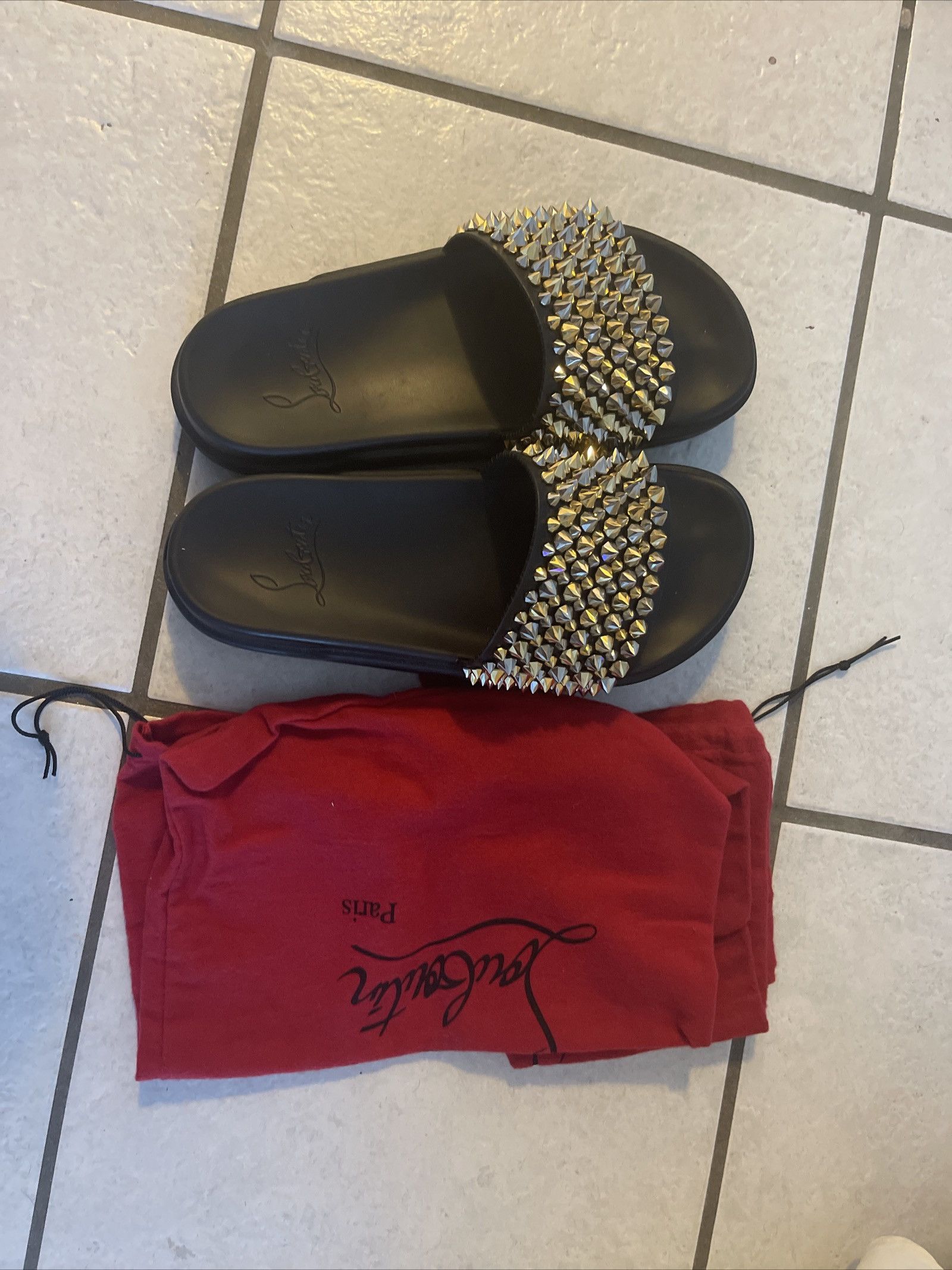 Christian Louboutin Christian Louboutin sandals slides fun red bottoms ...