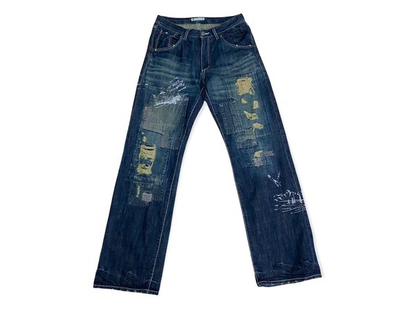 Distressed Denim GLOBAL WORK DISTRESSED PATCHWORK DENIM JEANS | Grailed