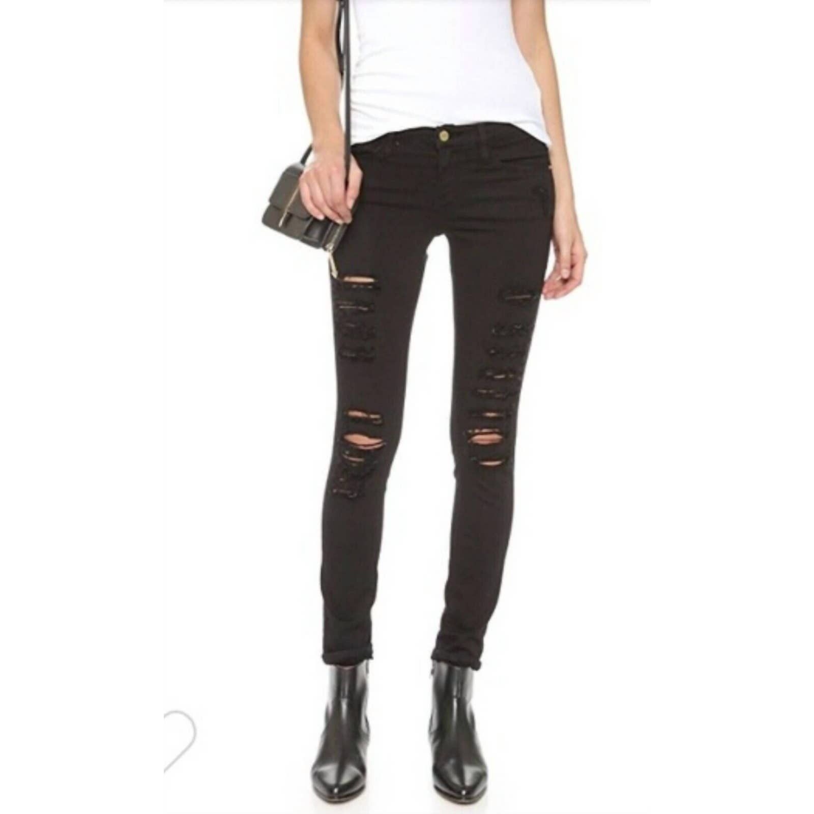 Frame NEW FRAME Le Color Ripped Jeans In Film Noir | Grailed