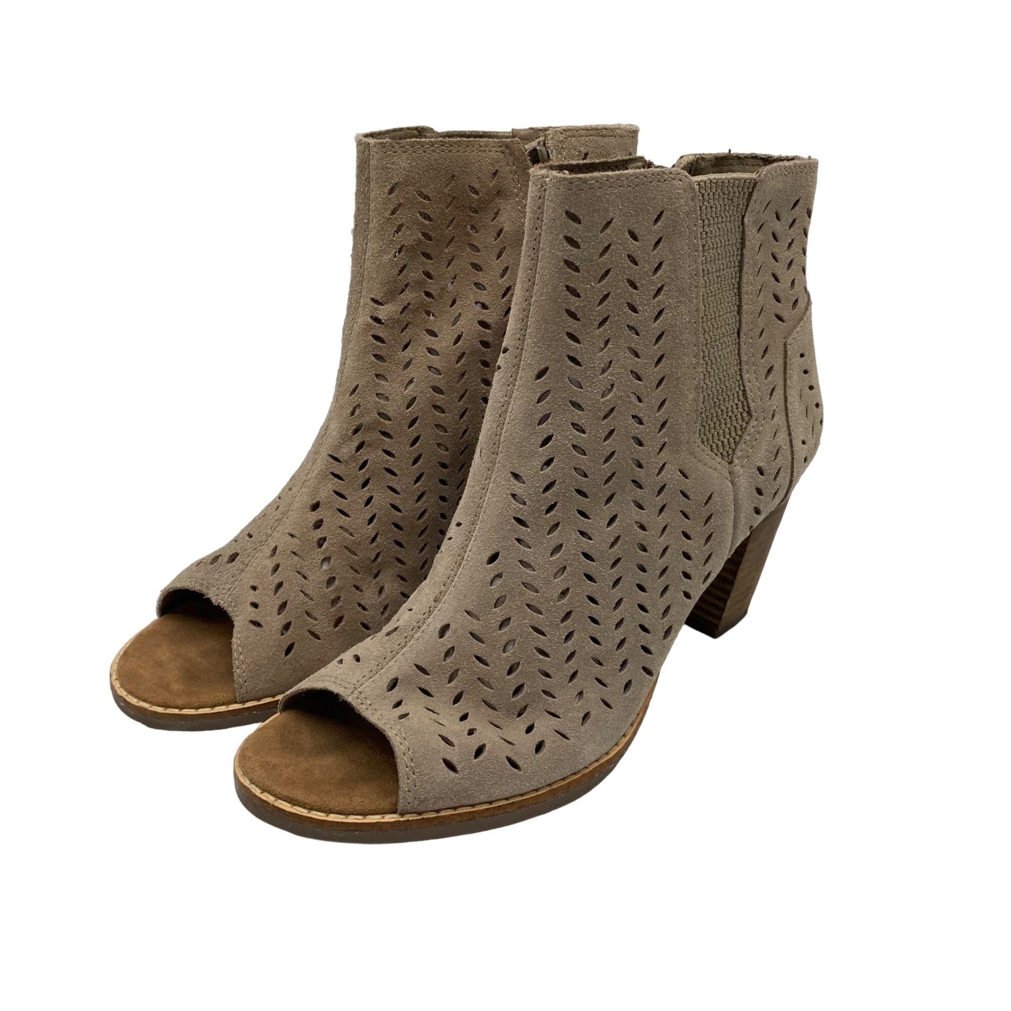 Toms Toms Desert Taupe Suede Majorca Heeled Peep toe ankle Boot 8 | Grailed