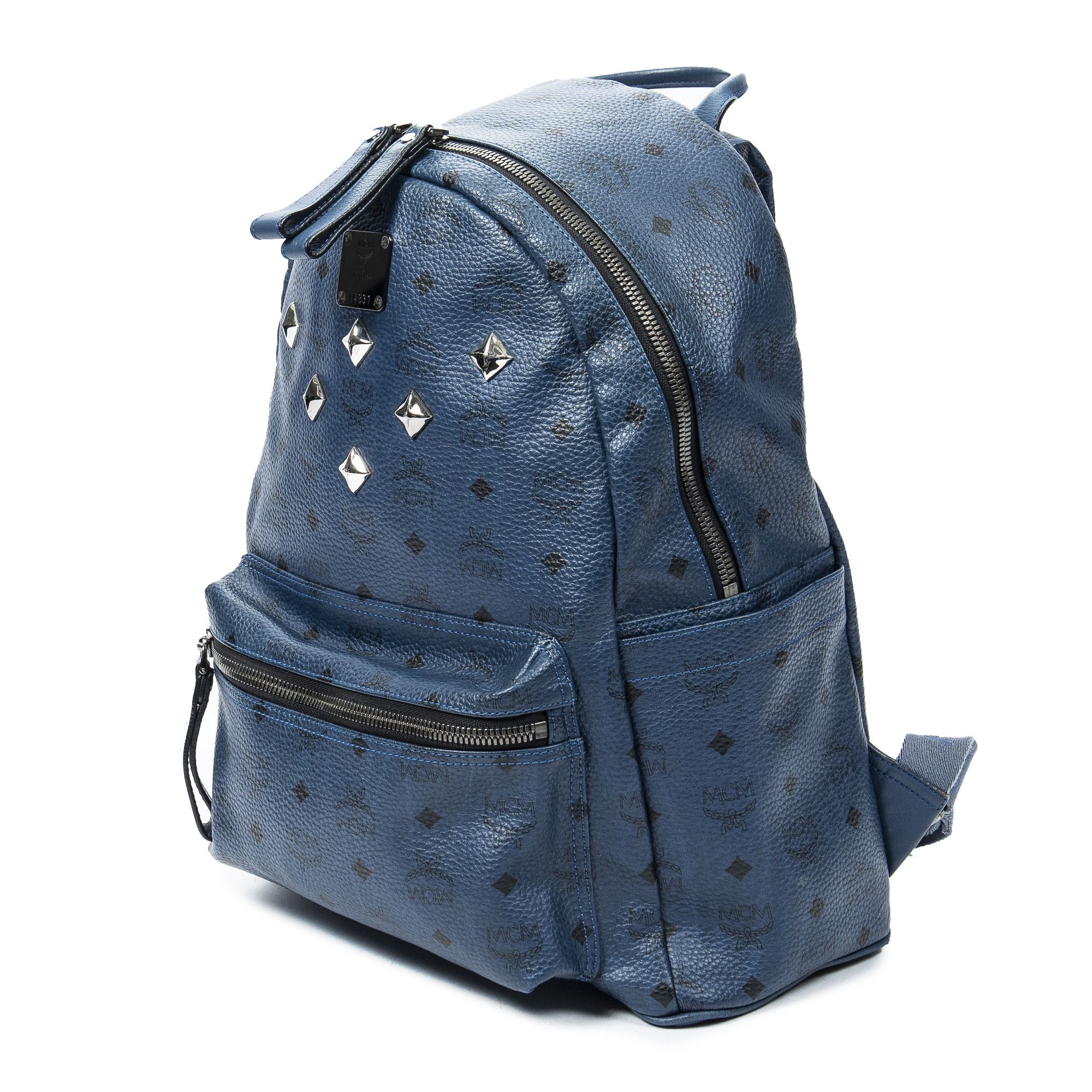 MCM Large Front Stud Stark Backpack in Blue Visetos Coated Canvas | Grailed
