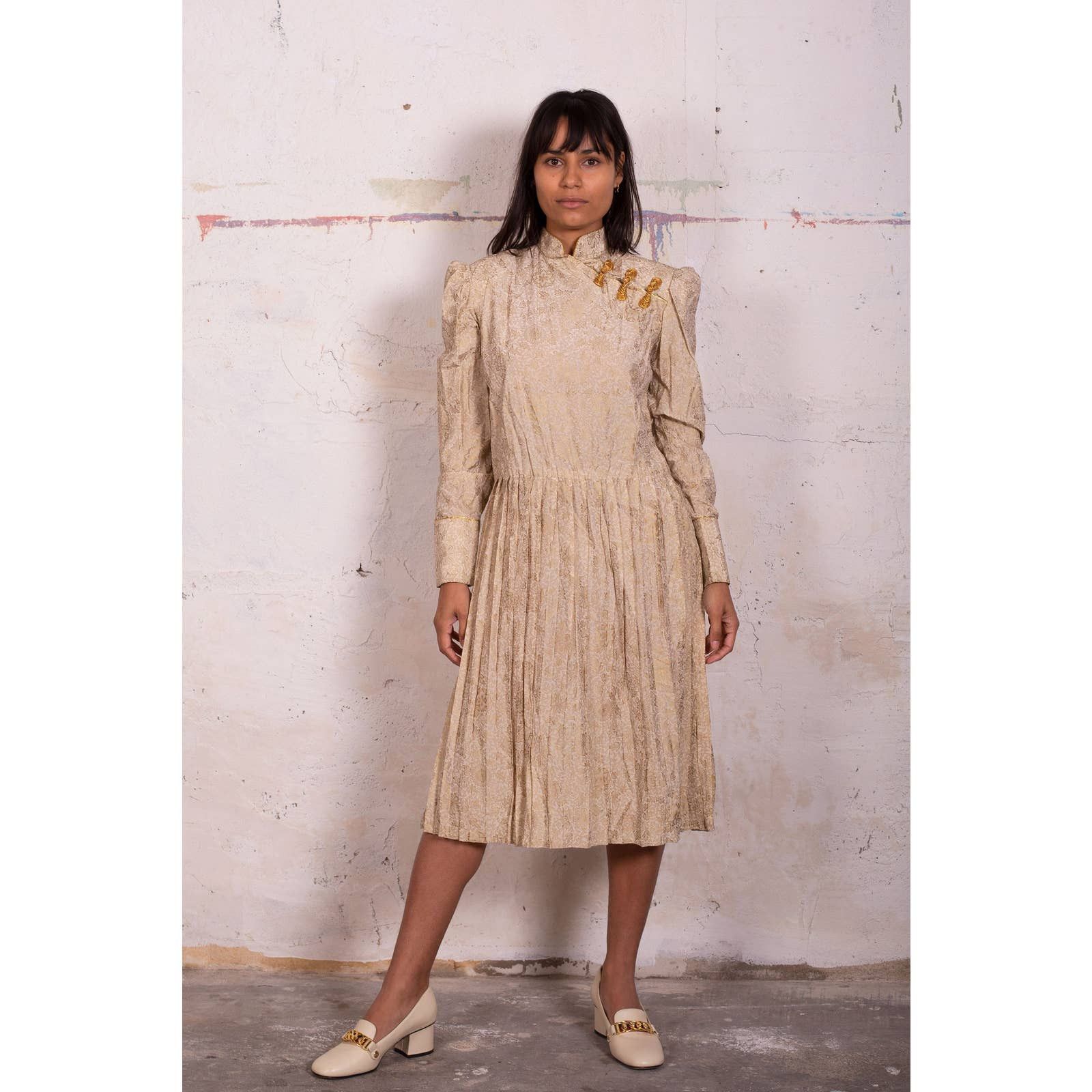 Dior 1990s Christian Dior Gold Floral Jacquard Cheongsam Dress | Grailed