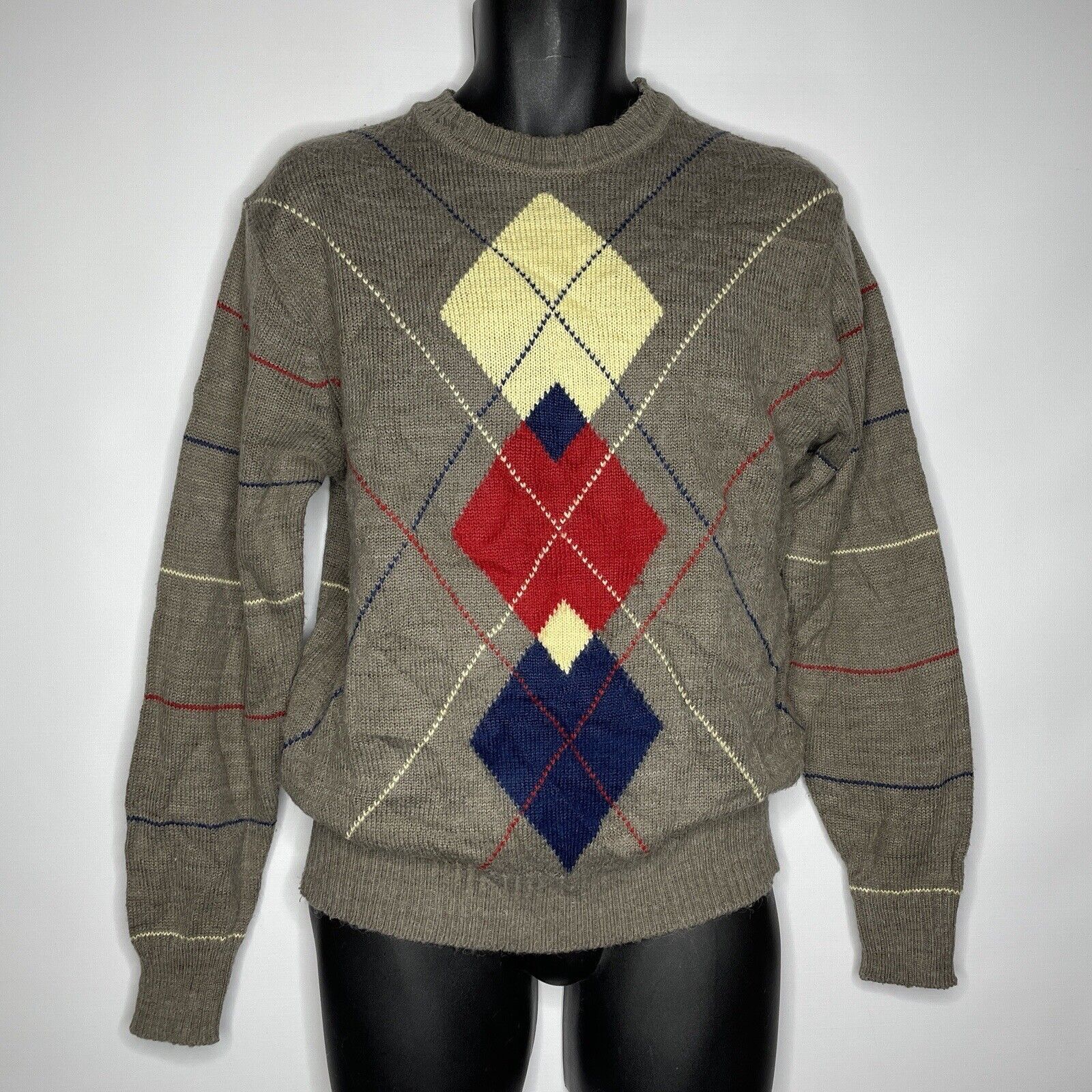 Vintage 70s Bruce Jenner SIM Taupe Brown Argyle Sweater | Grailed
