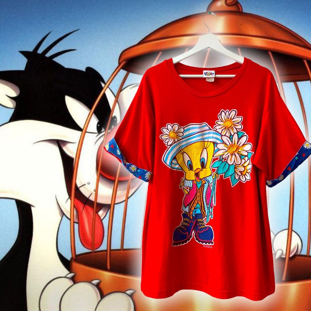 Vintage × Warner Bros 1995 Tweety Flowers Looney Tunes Single Stitch T ...
