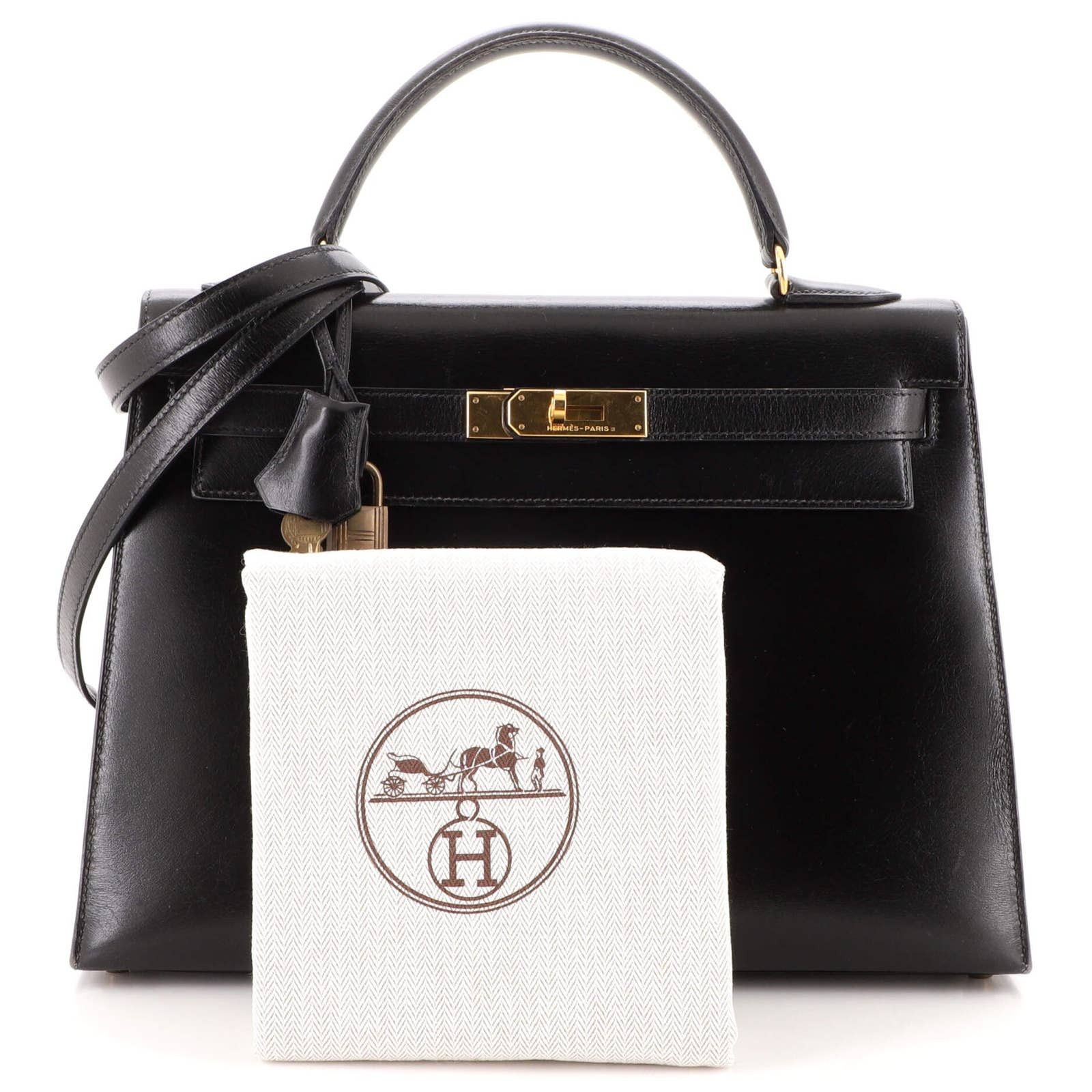 Hermes Kelly Handbag Noir Box Calf with Gold Hardware 32 | Grailed